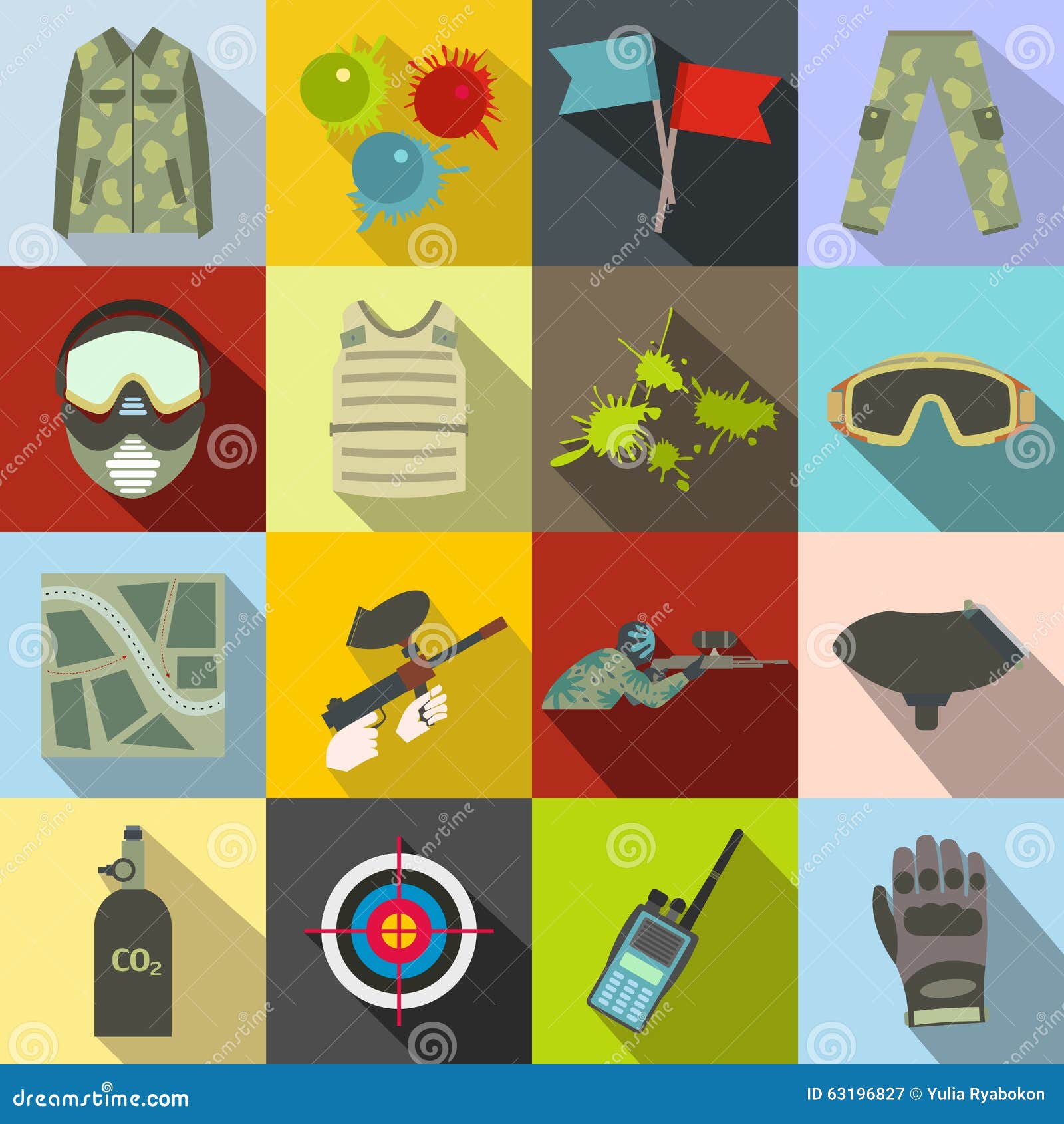 Paintball Game Flat Icons Set Stock Vector - Illustration of human ...