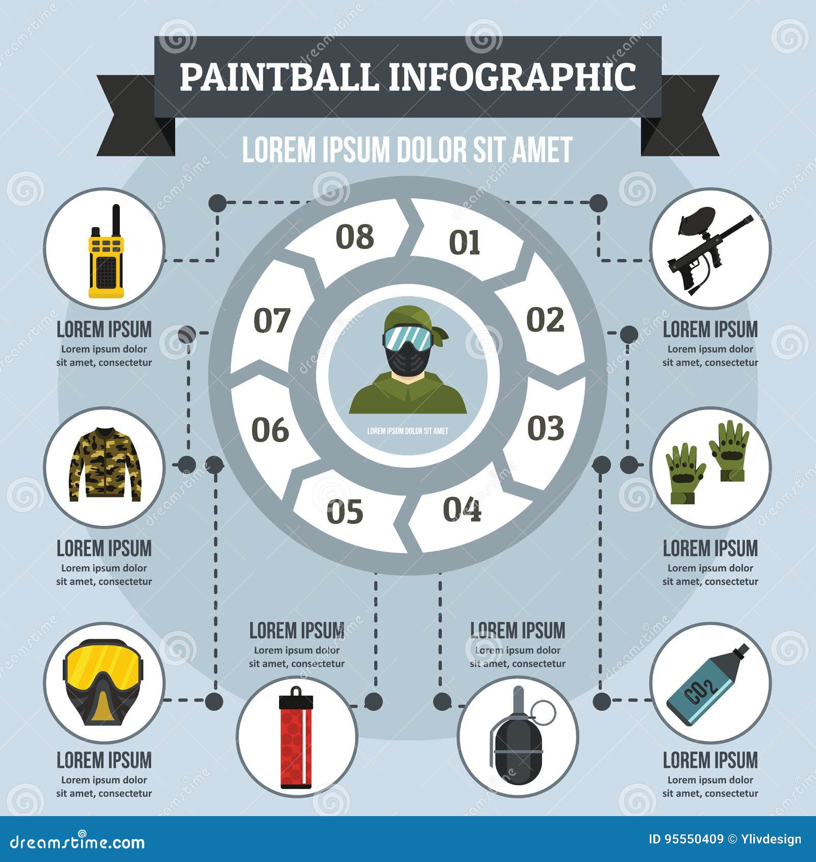 Paintball Infographic Concept, Flat Style Stock Vector - Illustration ...