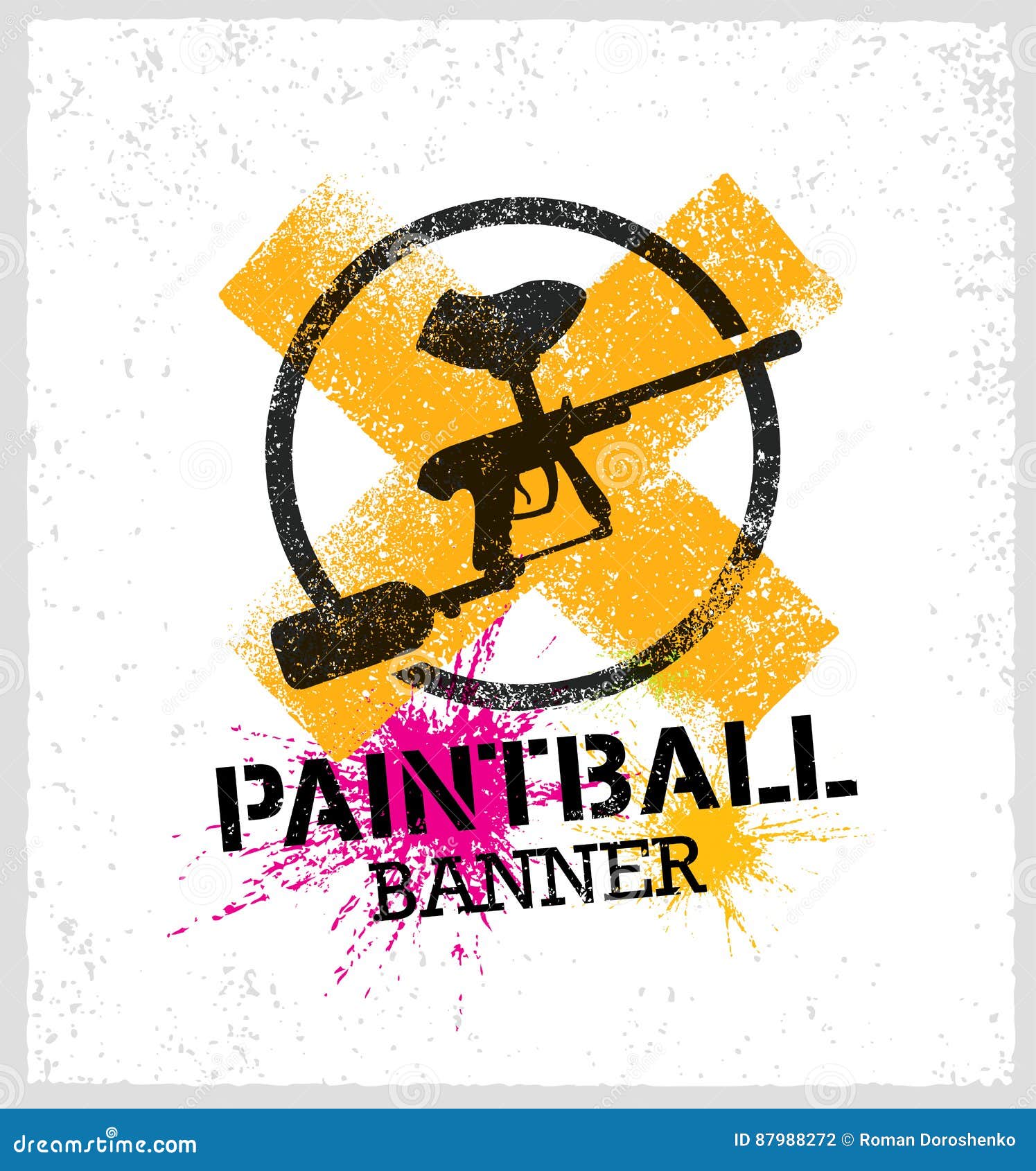 Paintball Marker Gun Vector Splat Banner On Grunge Background ...