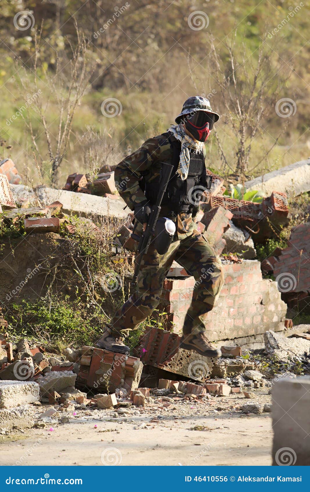 Paintball Player in Running Position Stock Photo - Image of recreation ...