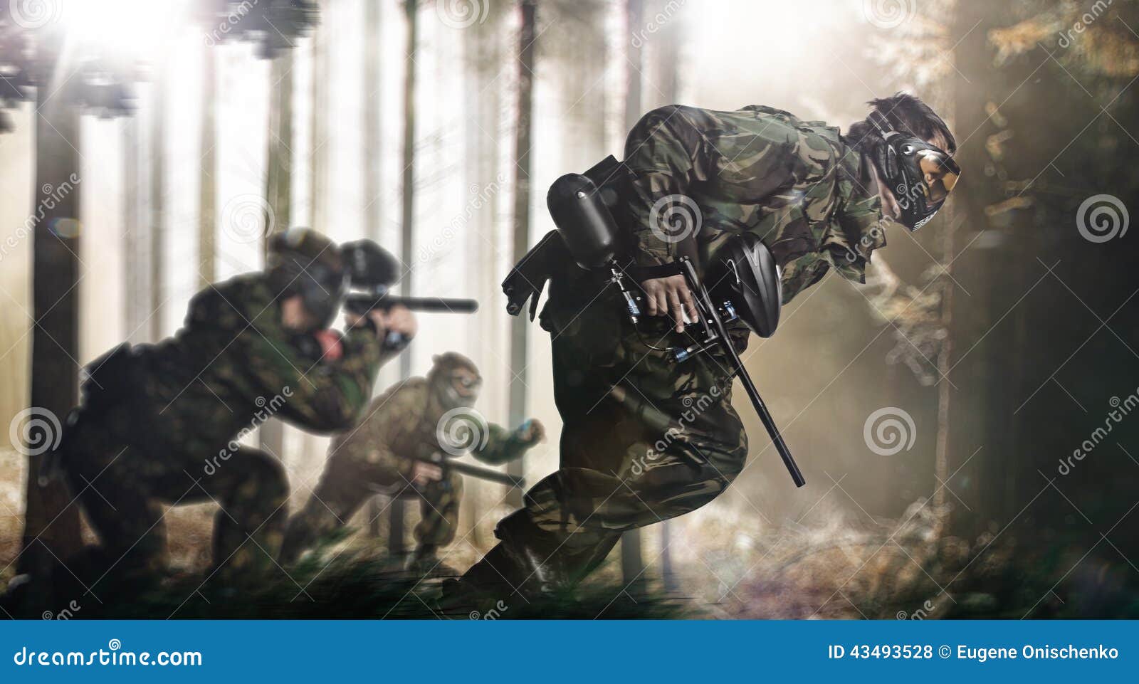 Paintball Team in Action Forest Location Stock Photo - Image of ...