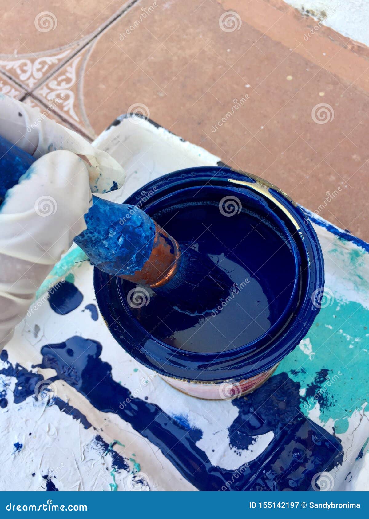 Paintbrush and blue paint stock image. Image of homedecor - 155142197