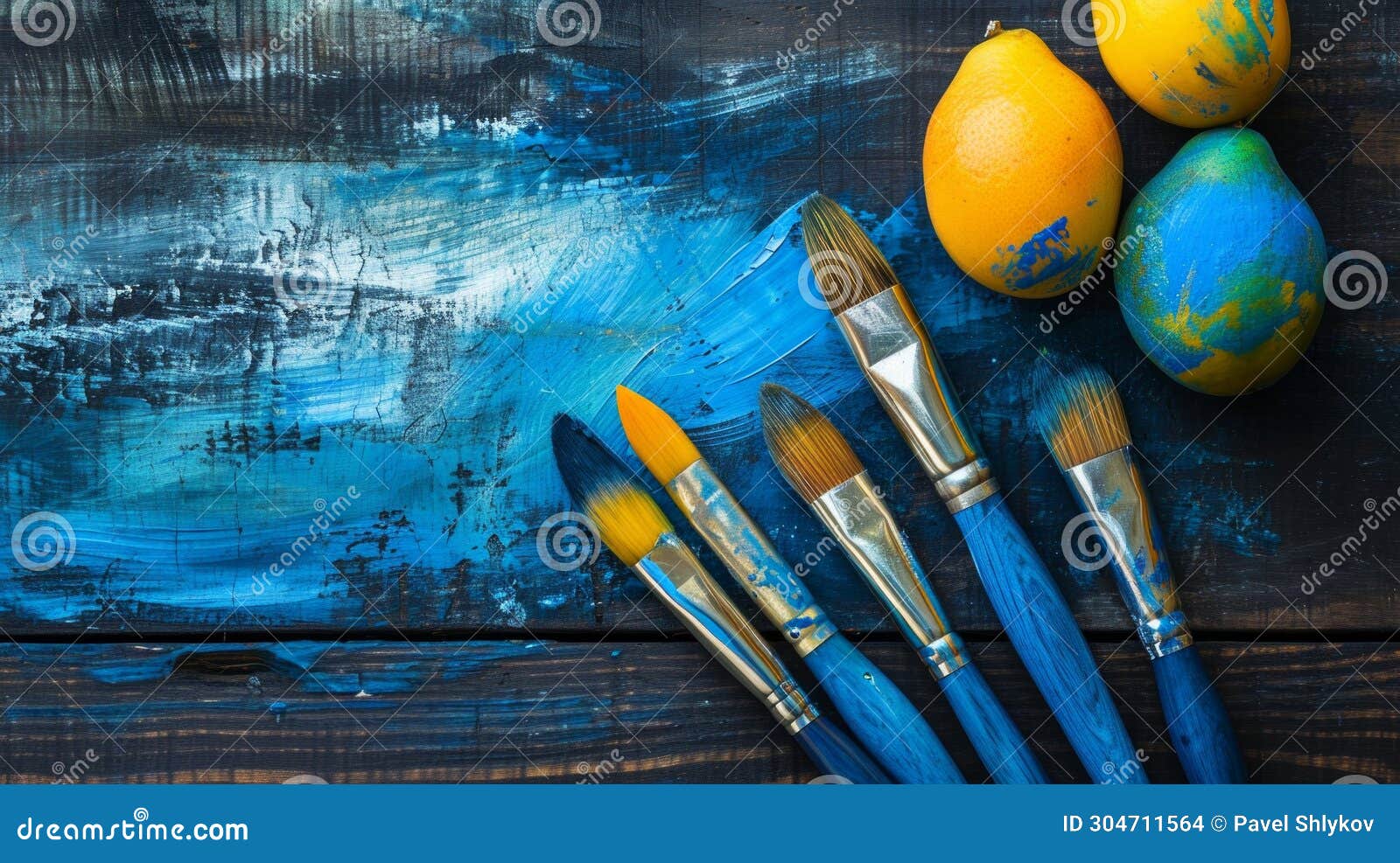 Paintbrush and Blue Paints on Black Background Stock Photo - Image of ...