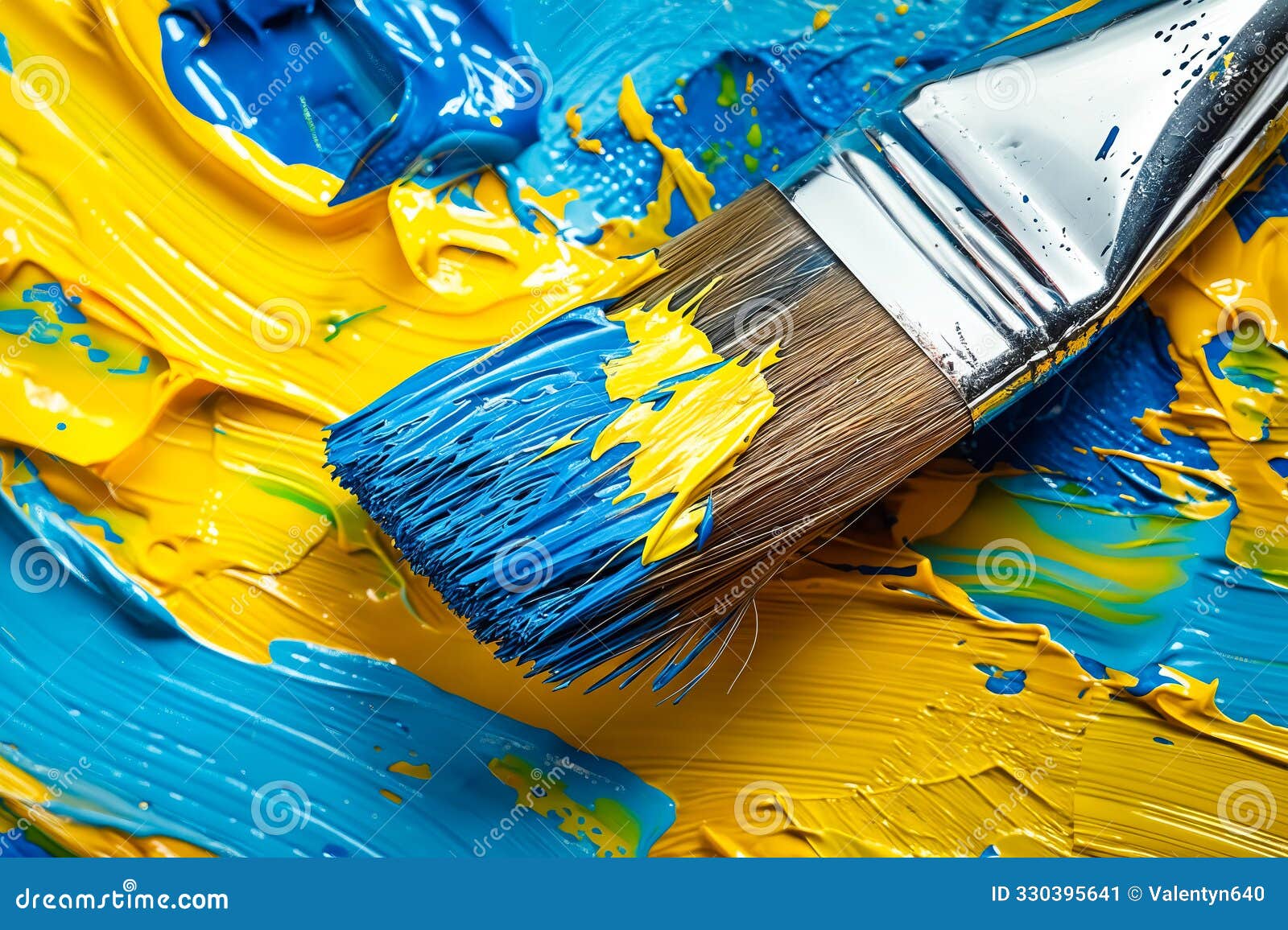 A Paintbrush with Blue and Yellow Paint on it. Generative AI Stock ...