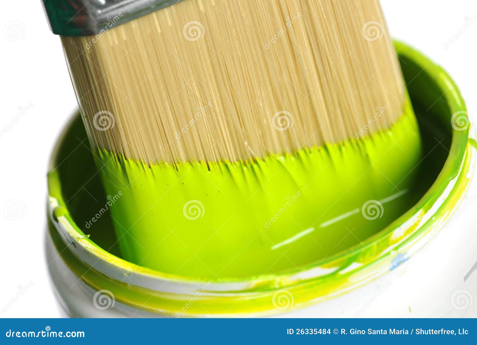 Paintbrush Dipping into Can of Green Paint Stock Photo - Image of tools ...