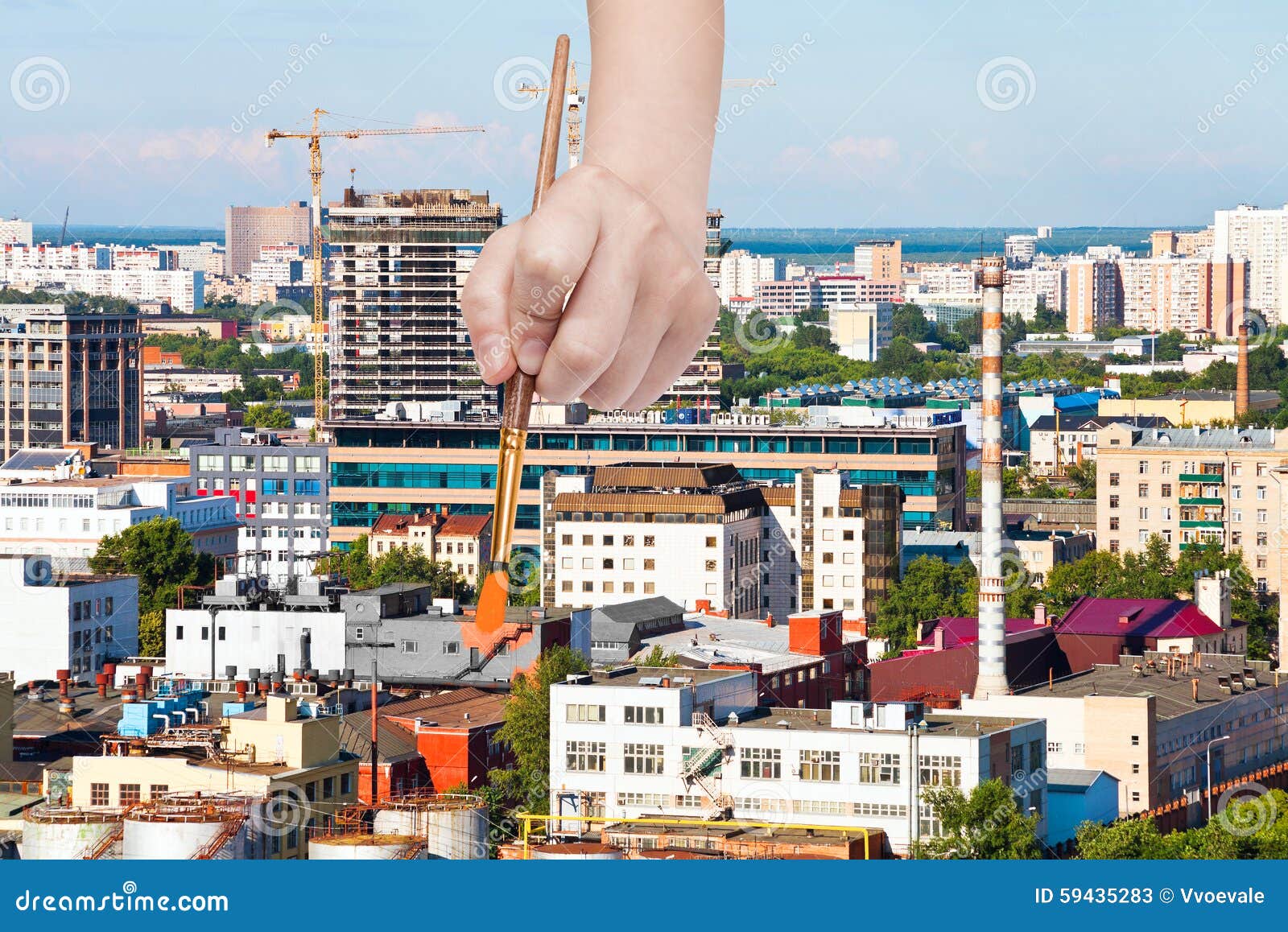 Paintbrush Paints Building Wall in City Stock Image - Image of ...