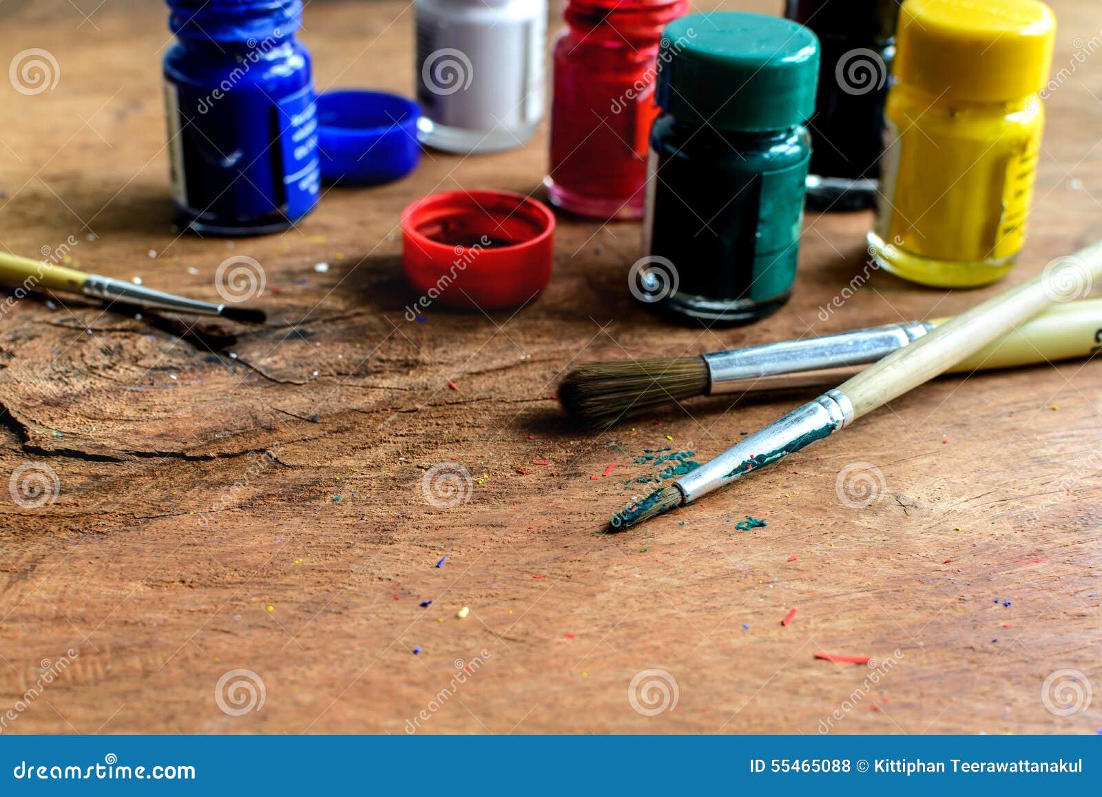 Paintbrush and Poster Color on Old Wood Stock Photo - Image of drawing ...