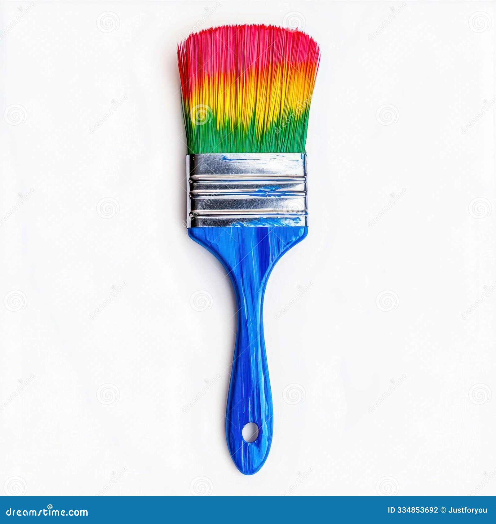 Paintbrush with Rainbow-colored Bristles on White Background Stock ...