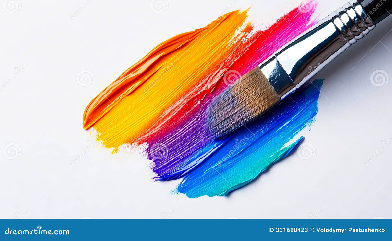 A Paintbrush with a Rainbow Colored Brush Stroke on a White Surface ...