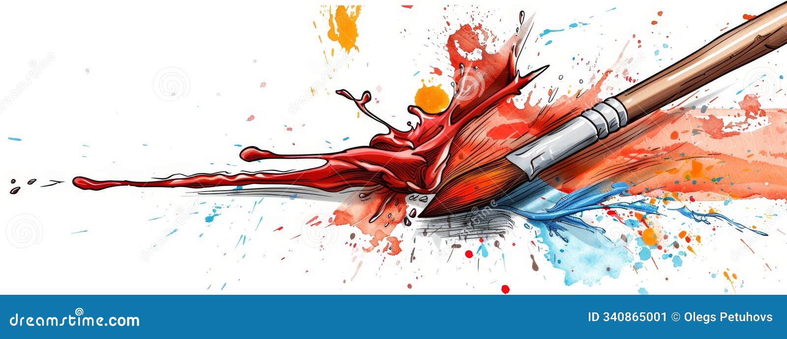 A Paintbrush with Red and Blue Paint Splotched on it, the Tip Exposed ...