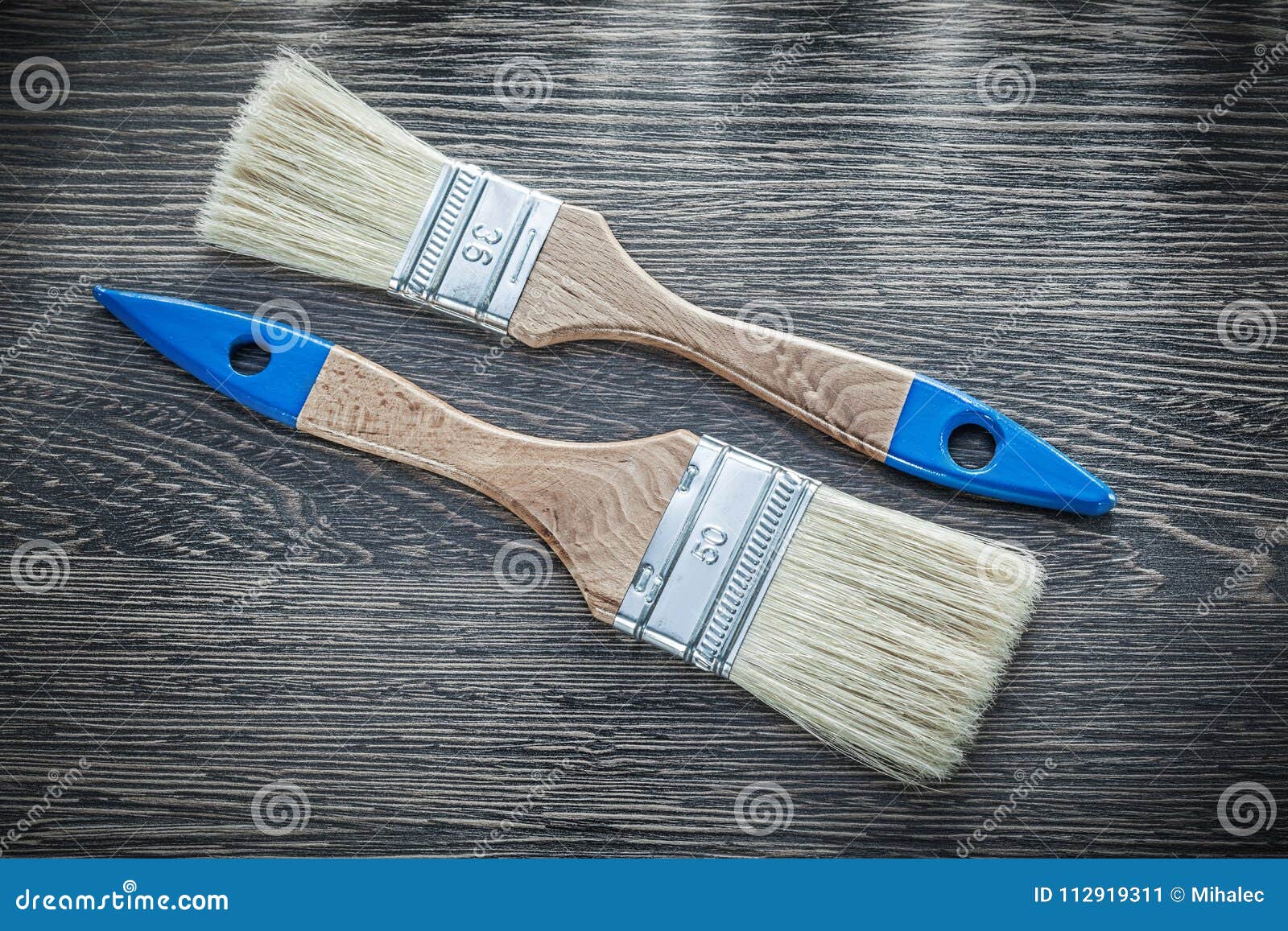 Paintbrushes on Wooden Board Top View Stock Image - Image of handle ...