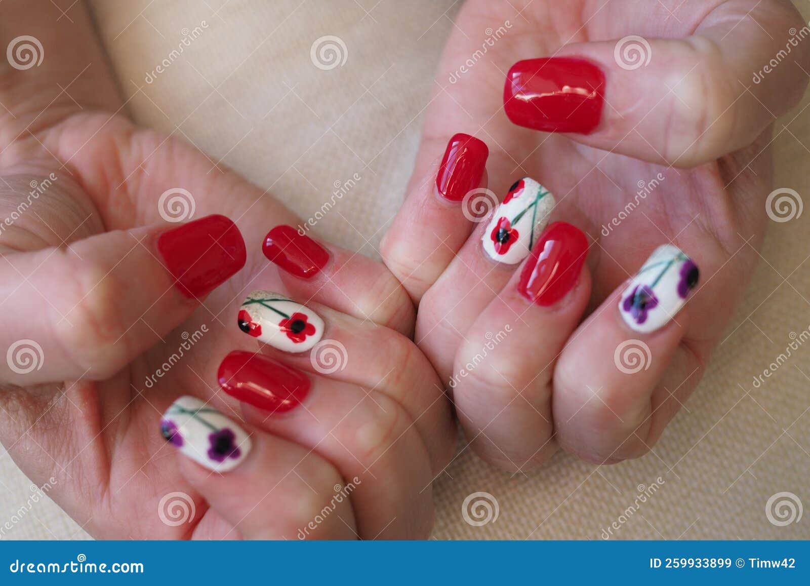 Painted Acrylic Nails with Poppy Remembrance Theme Stock Image - Image ...