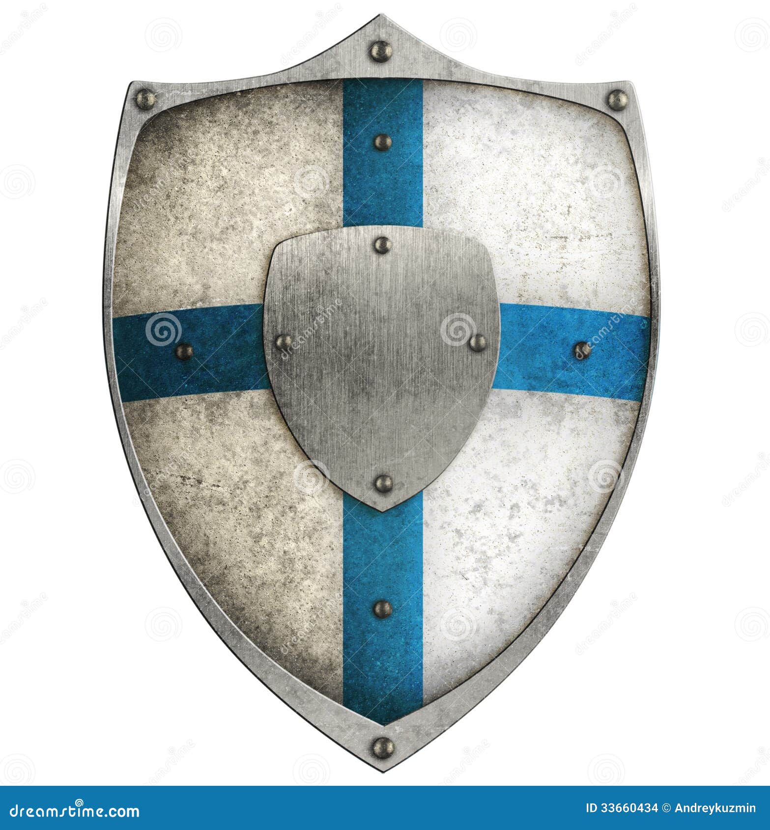 Painted Aged Metal Shield with Blue Cross Isolated Stock Illustration ...