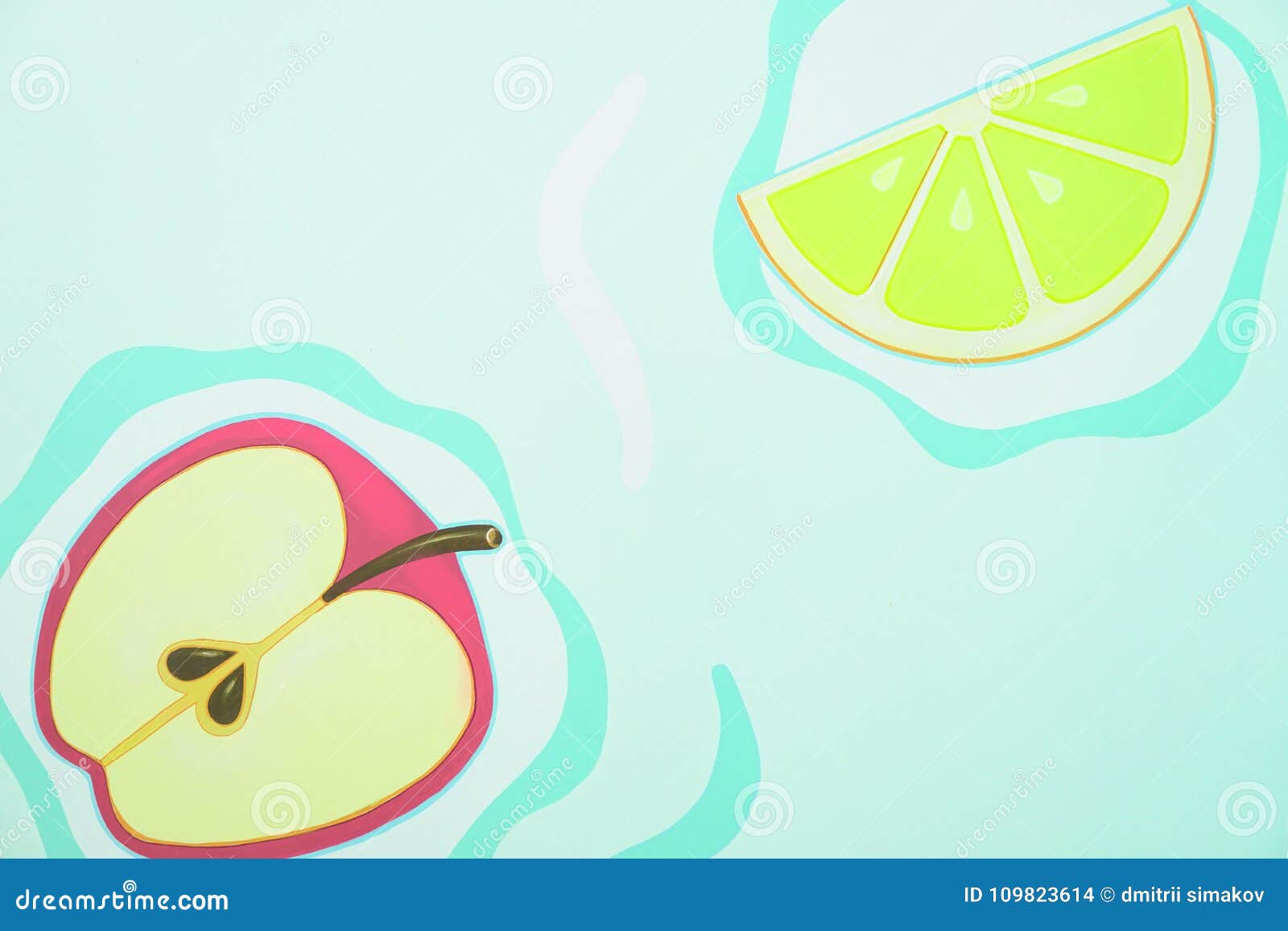 Painted Apple and Lemon on a Green Background Stock Photo - Image of ...