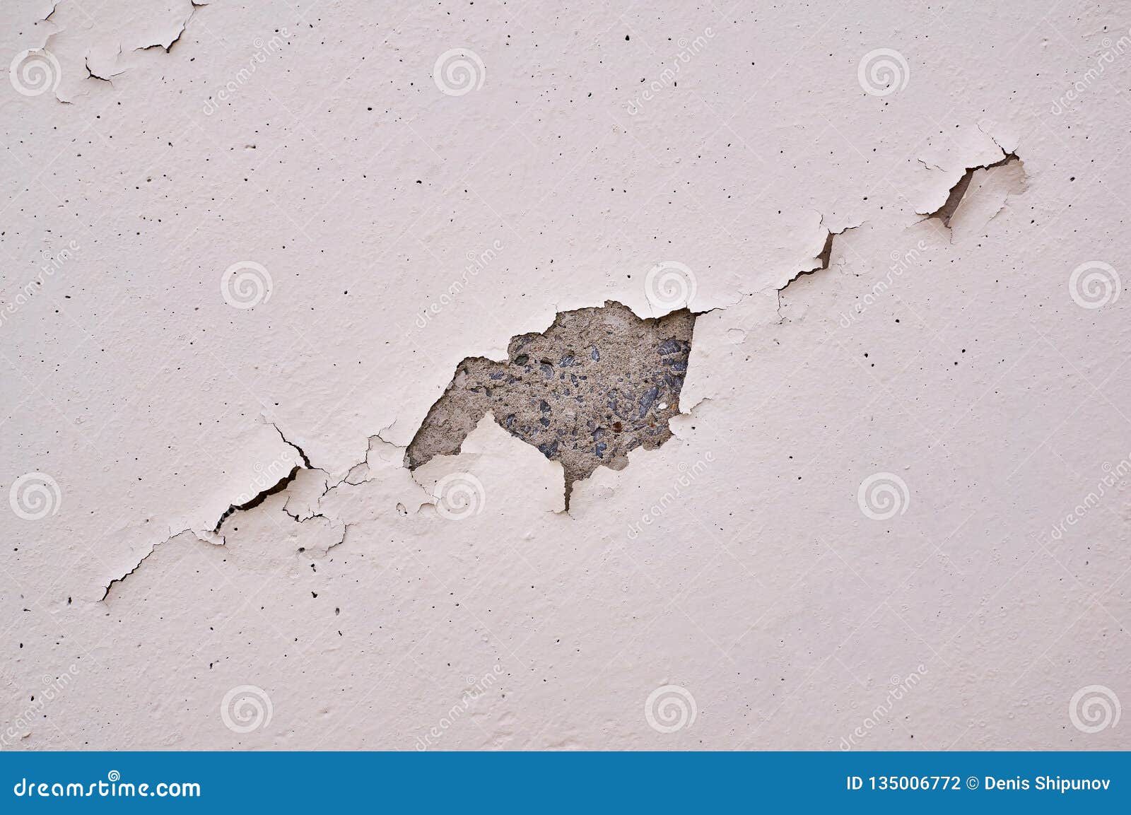 Painted Beige Wall with Cracks and Chips Stock Photo - Image of black ...