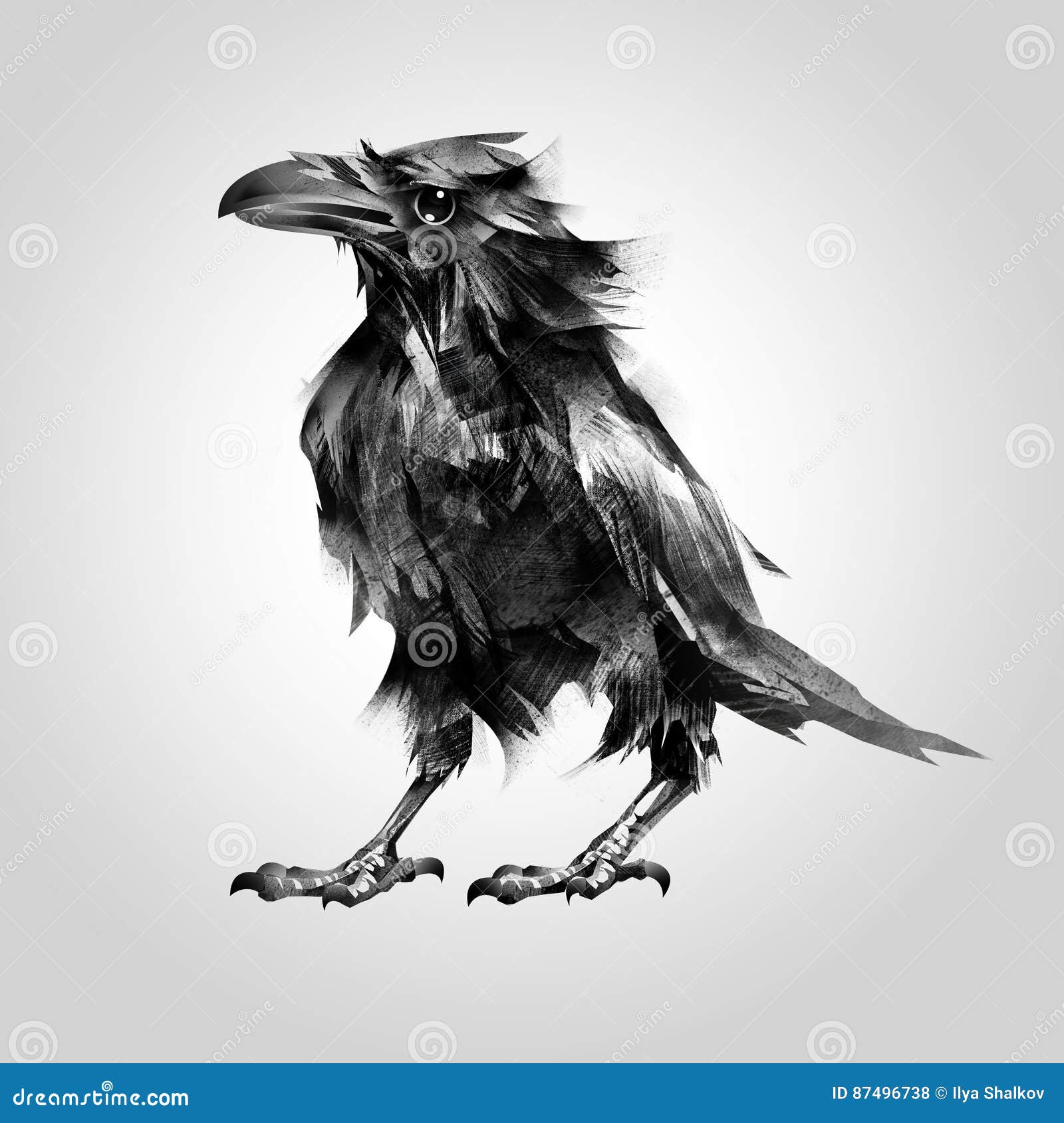 Painted bird crows sitting stock illustration. Illustration of looking ...