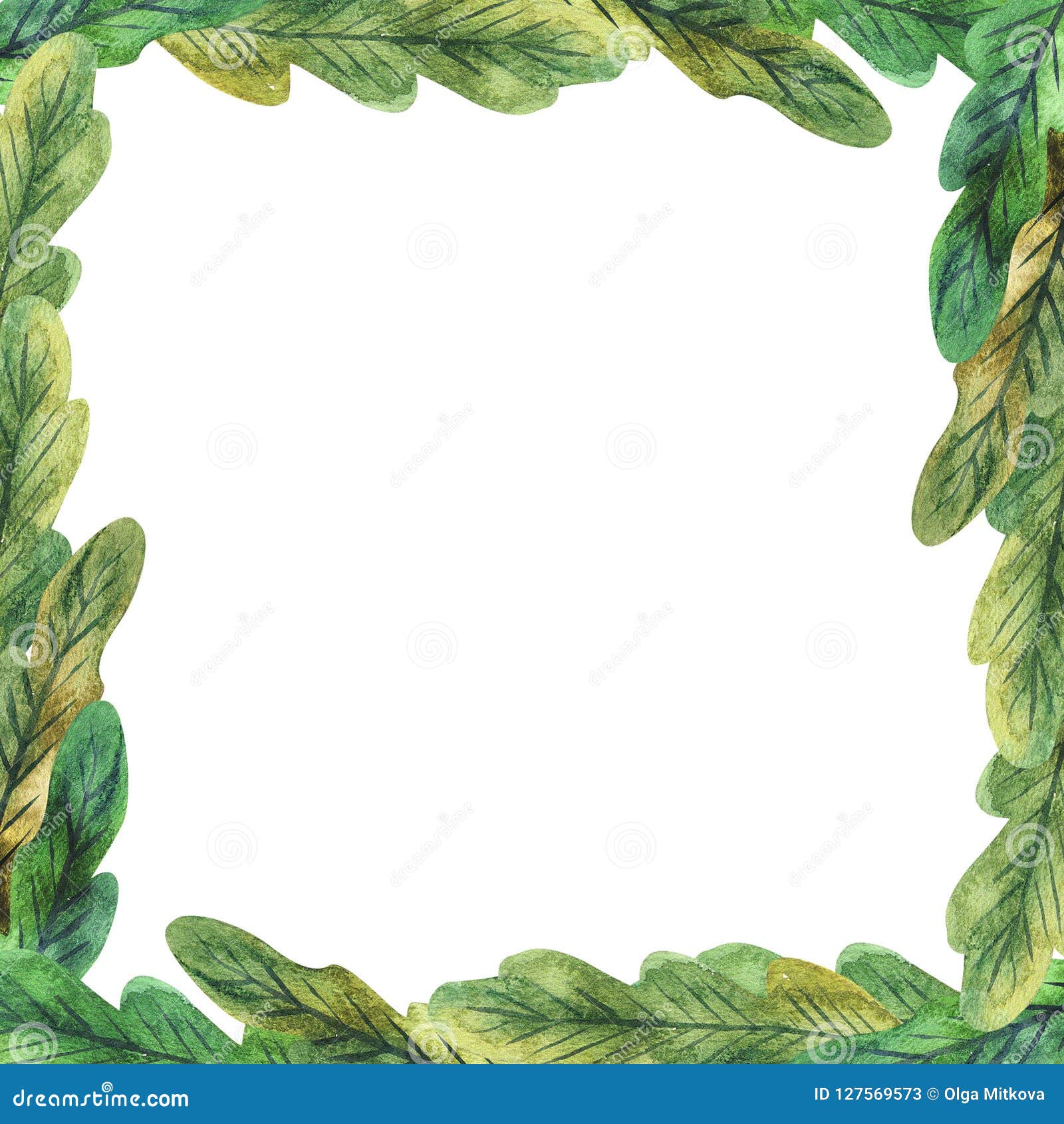 Painted Blank Watercolor Leaf Frame Square Border Background Stock ...