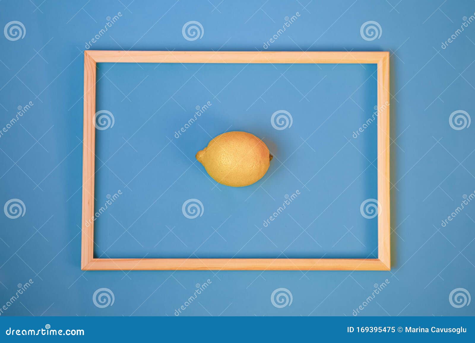 Lemon with Frame on Blue Background. Stock Image - Image of closeup ...