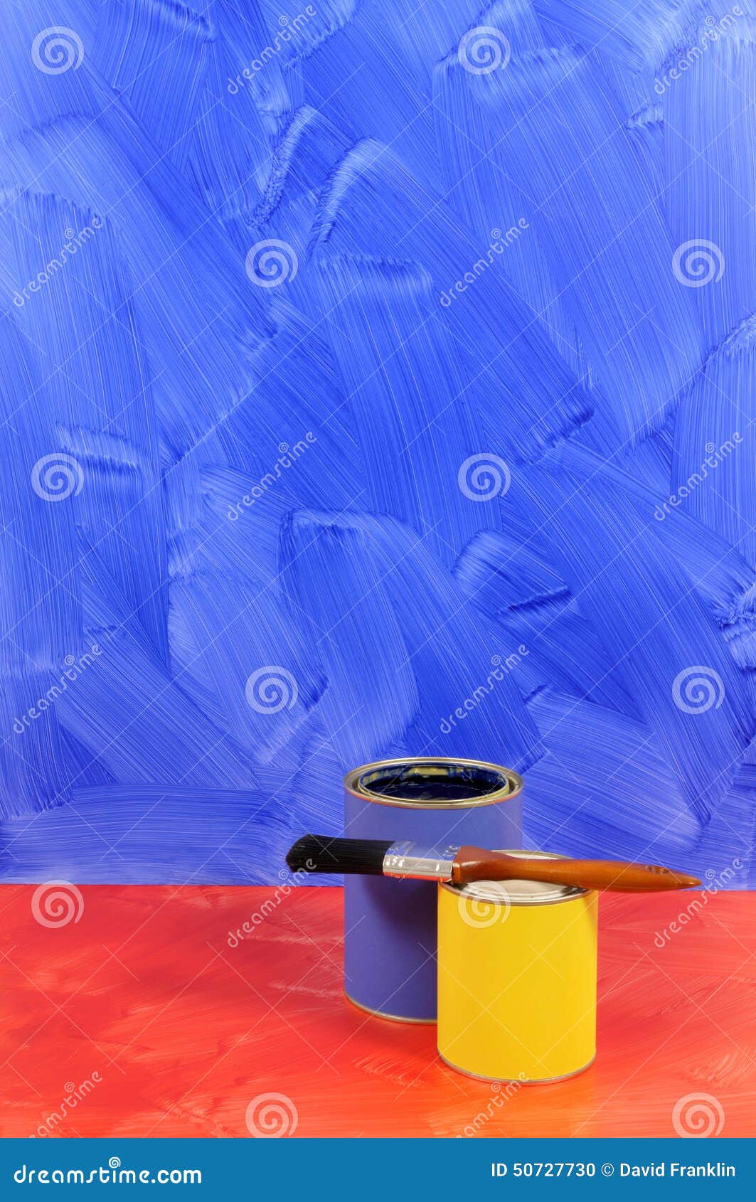 Home Decorating Background - Painted Blue Wall with Paint Cans, Copy ...