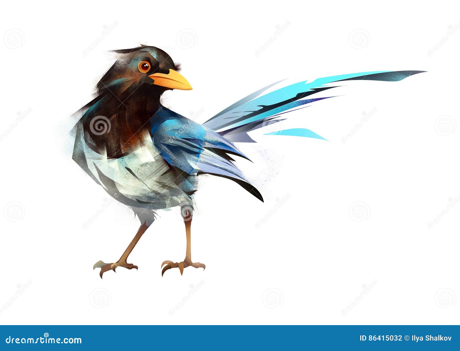 Painted Bright Bird Magpie Sitting on a White Background Stock ...