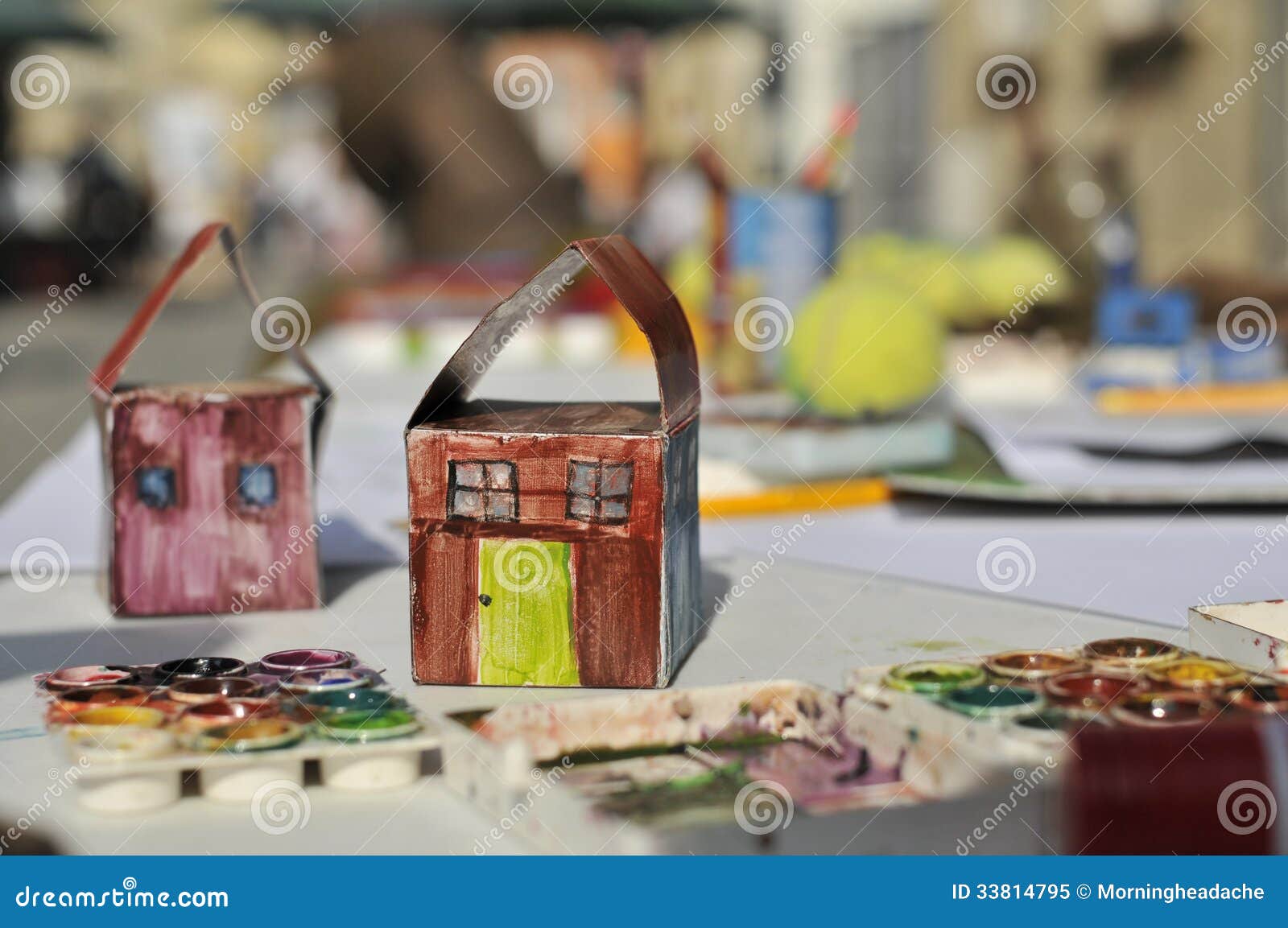 Painted cardboard houses stock image. Image of creative - 33814795