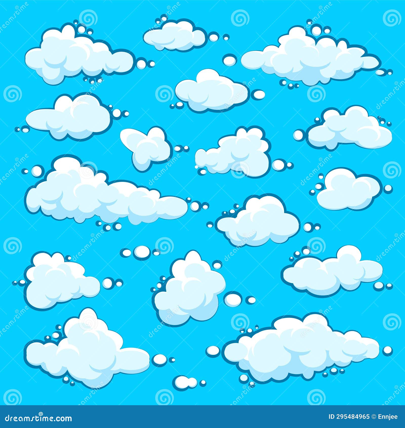 Painted Cartoon Clouds on Blue Background. Simple Hand Drawn Round ...