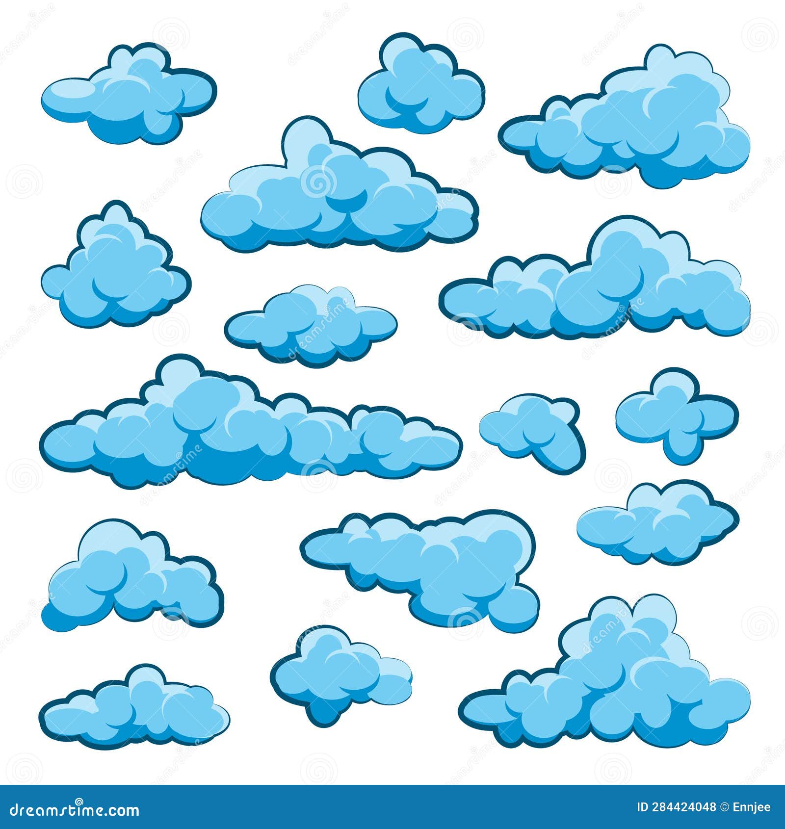 Painted Cartoon Clouds on Blue Background. Simple Hand Drawn Round ...
