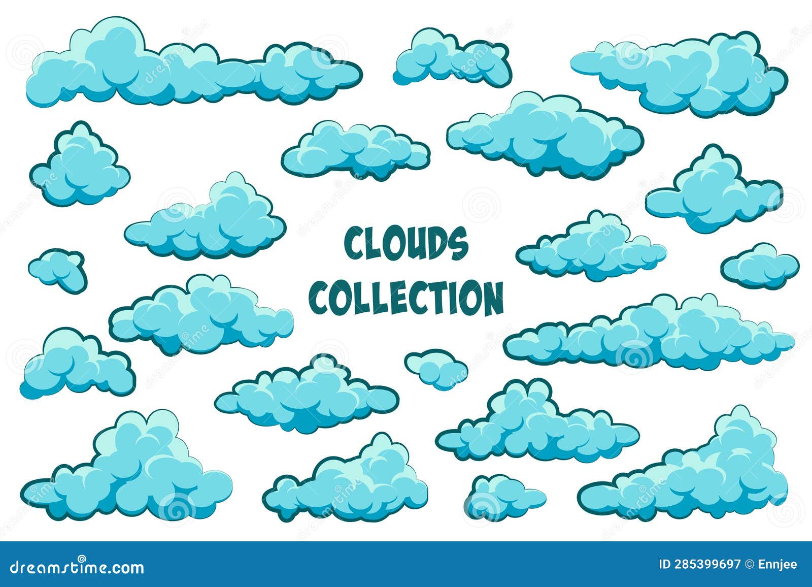 Painted Cartoon Clouds on Blue Background. Simple Hand Drawn Round ...
