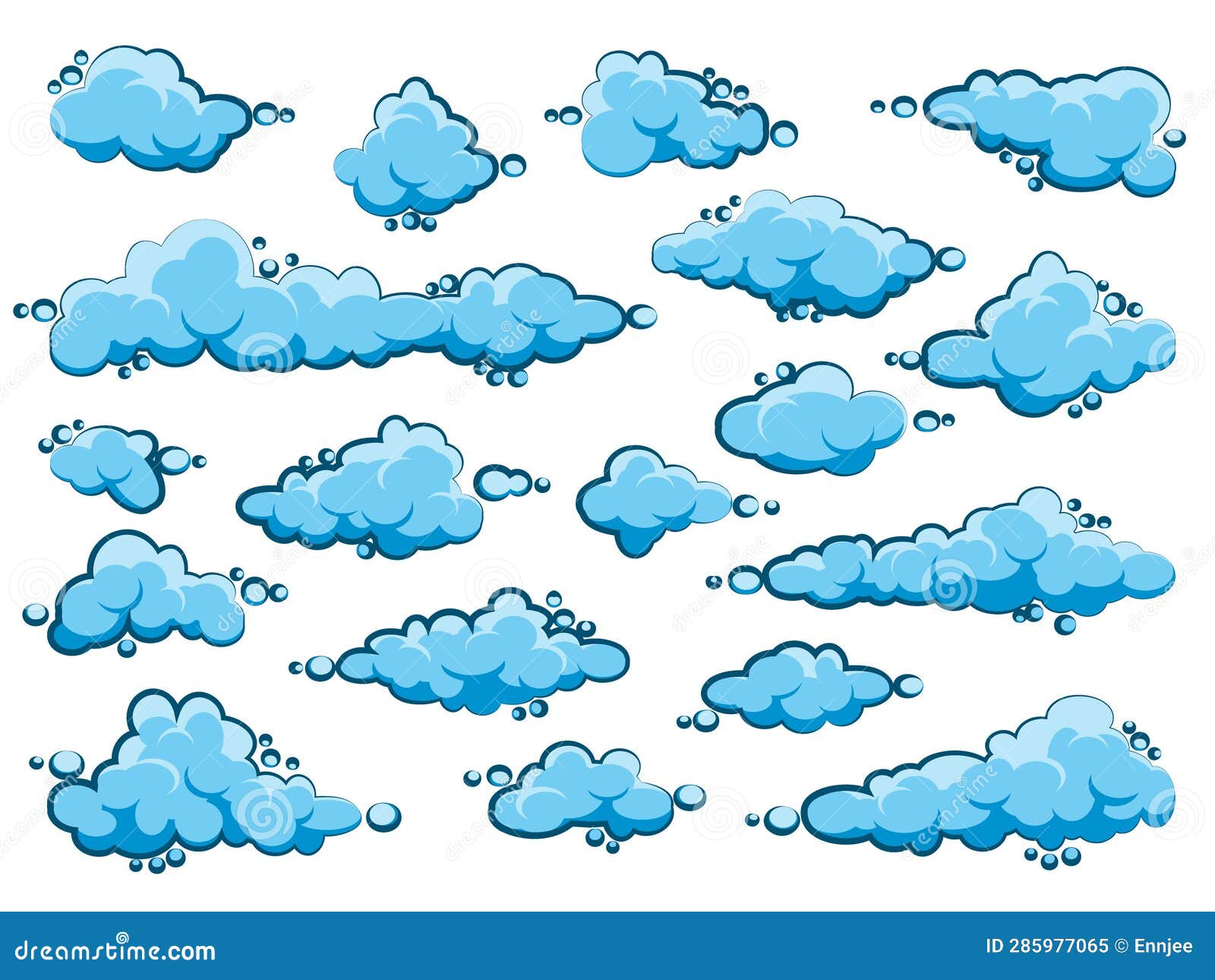 Painted Cartoon Clouds on Blue Background. Simple Hand Drawn Round ...