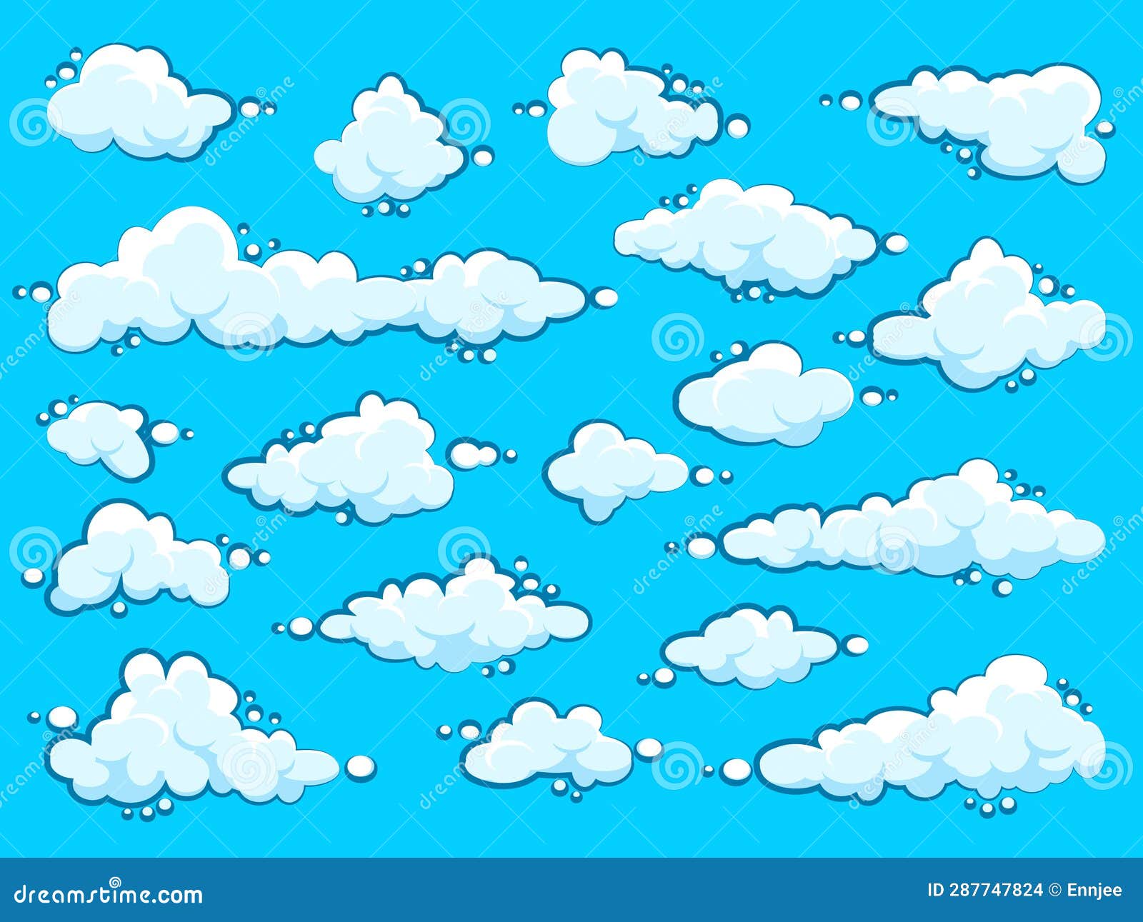 Painted Cartoon Clouds on Blue Background. Simple Hand Drawn Round ...