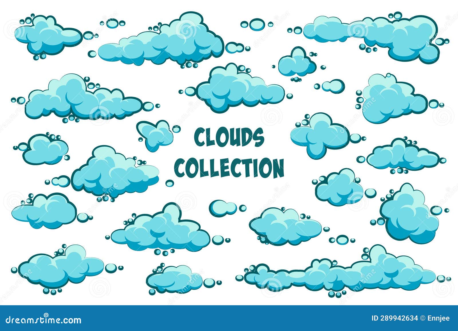 Painted Cartoon Clouds on Blue Background. Simple Hand Drawn Round ...