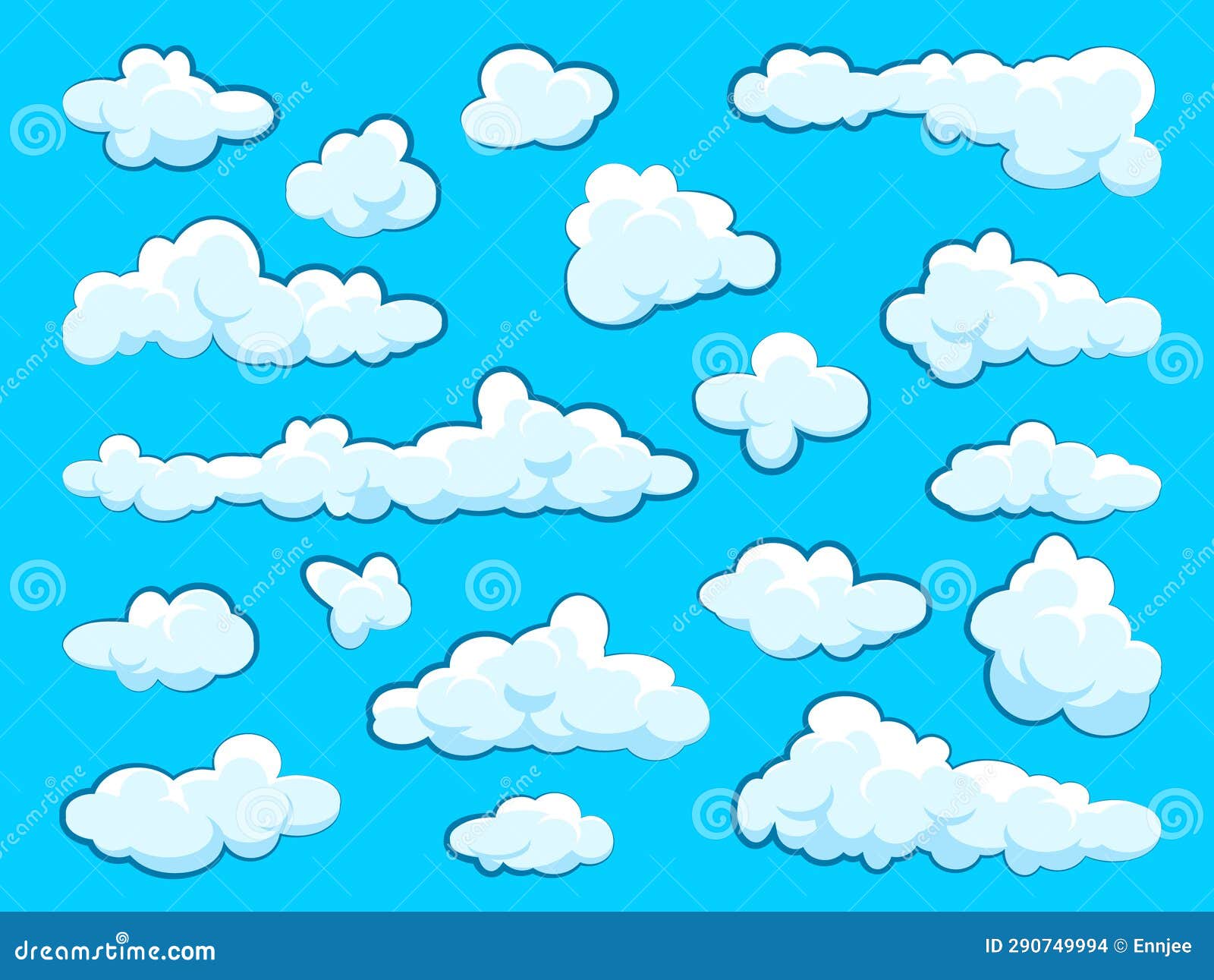 Painted Cartoon Clouds on Blue Background. Simple Hand Drawn Round ...