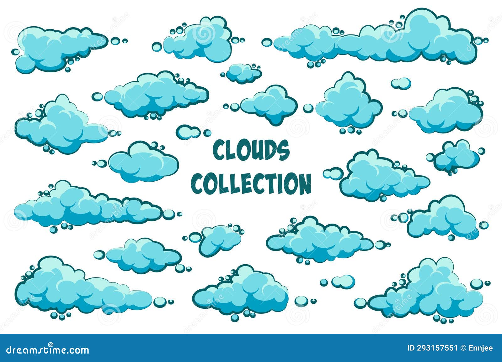 Painted Cartoon Clouds on Blue Background. Simple Hand Drawn Round ...