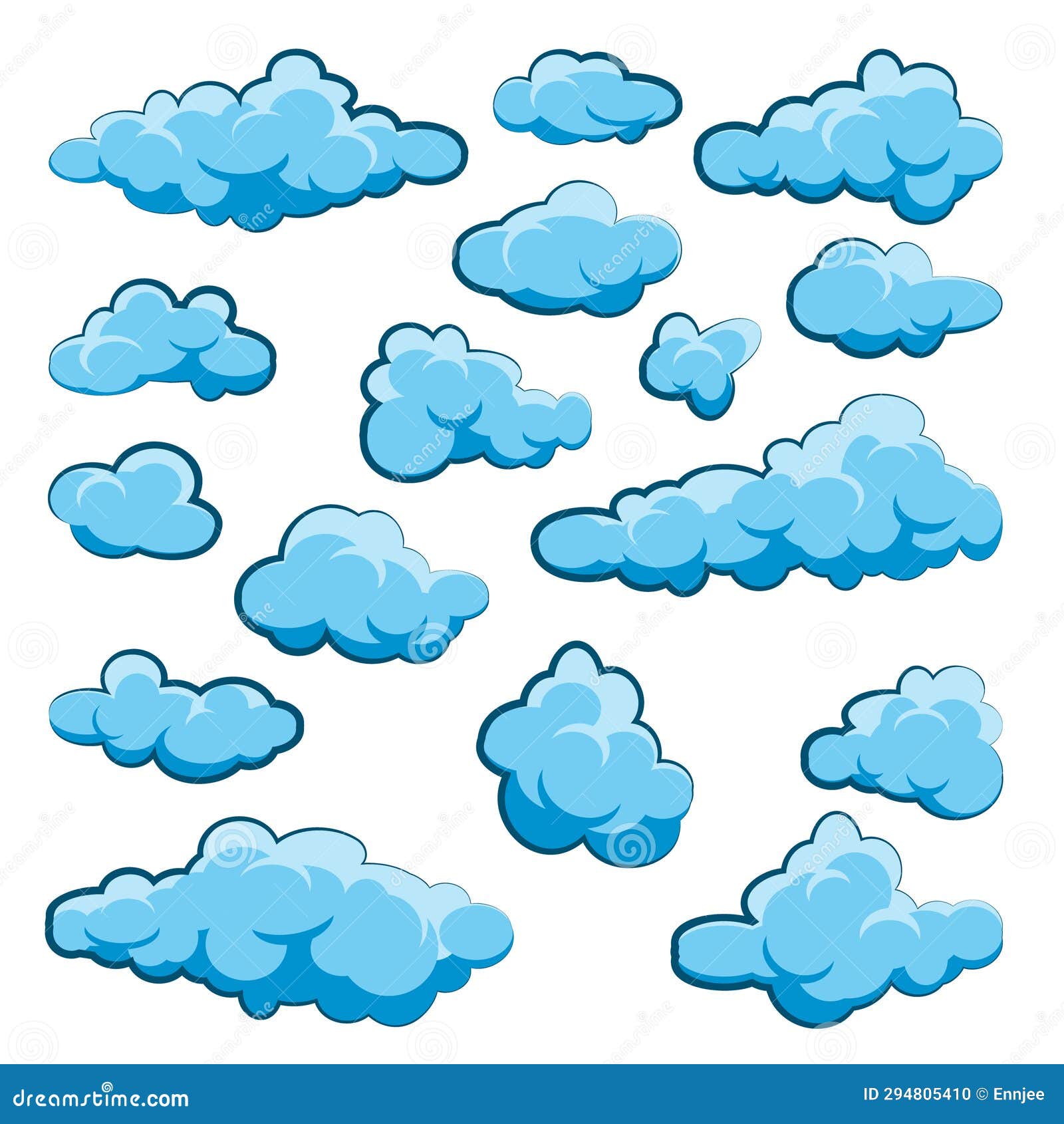 Painted Cartoon Clouds on Blue Background. Simple Hand Drawn Round ...