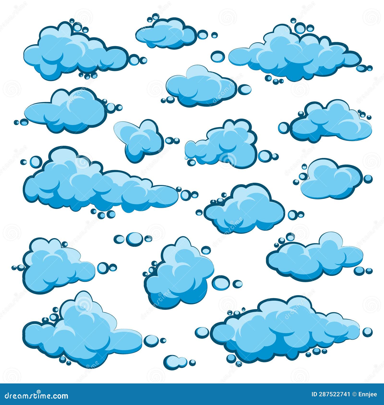 Painted Cartoon Clouds on Blue Background. Simple Hand Drawn Round ...