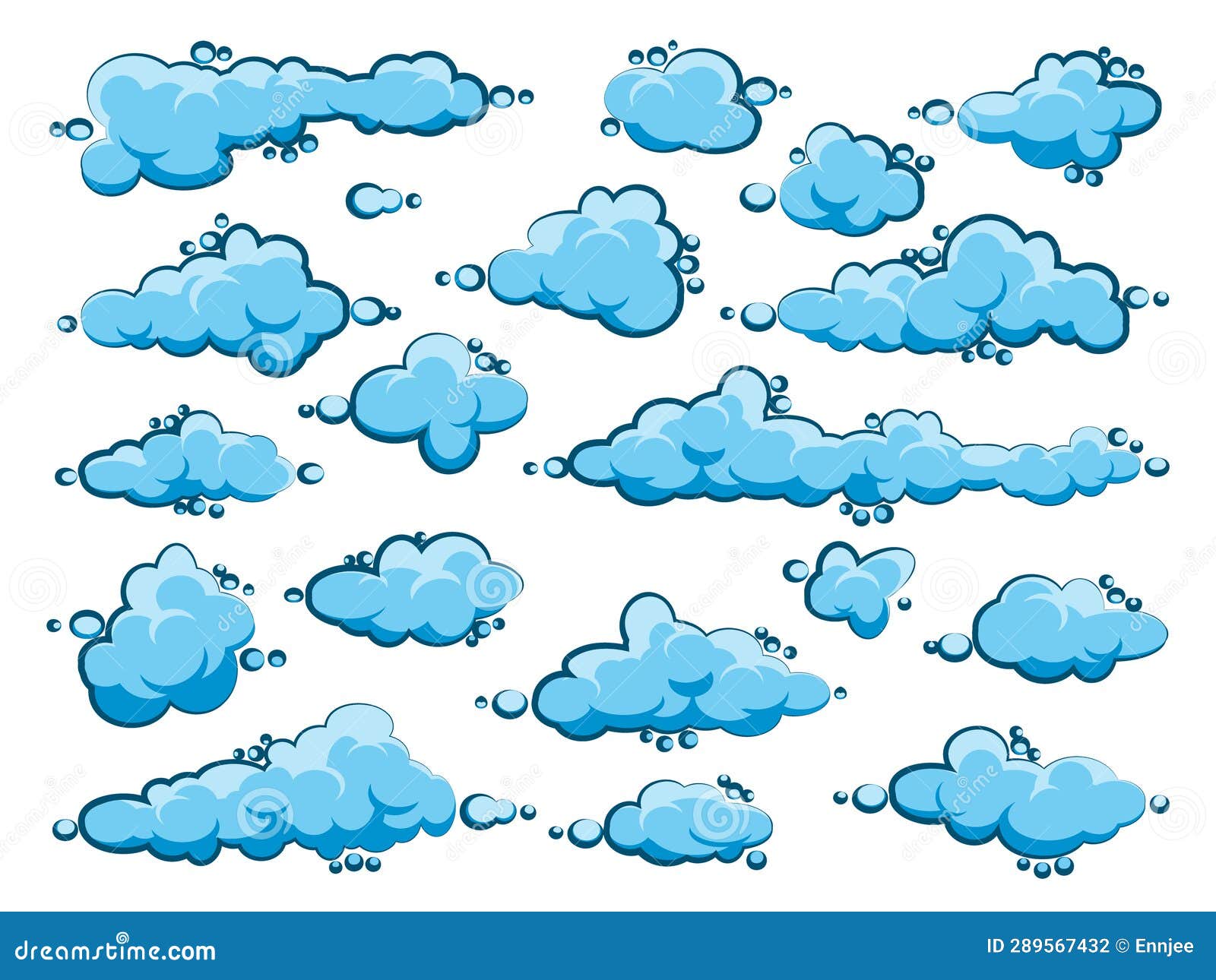 Painted Cartoon Clouds on Blue Background. Simple Hand Drawn Round ...