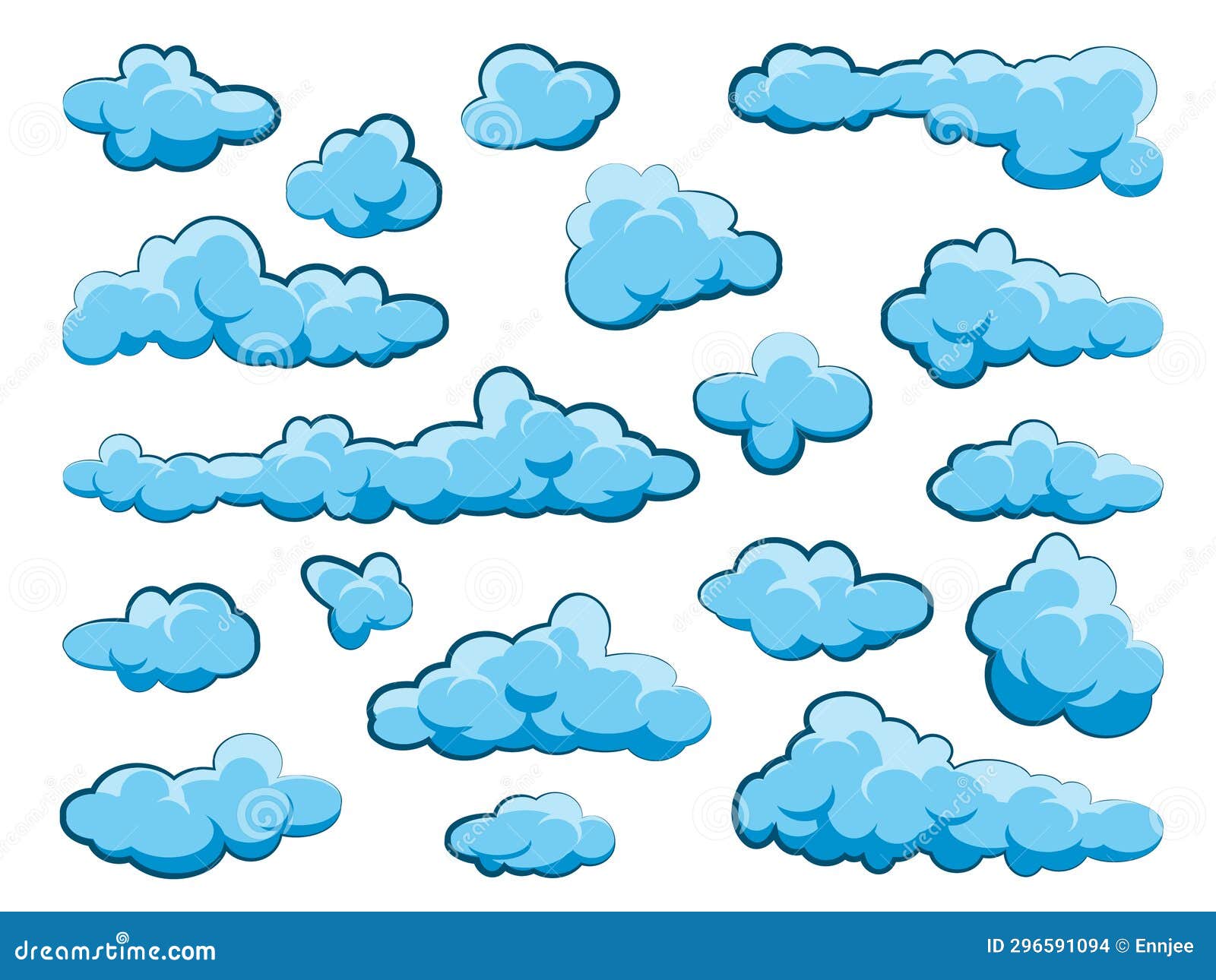 Painted Cartoon Clouds on Blue Background. Simple Hand Drawn Round ...