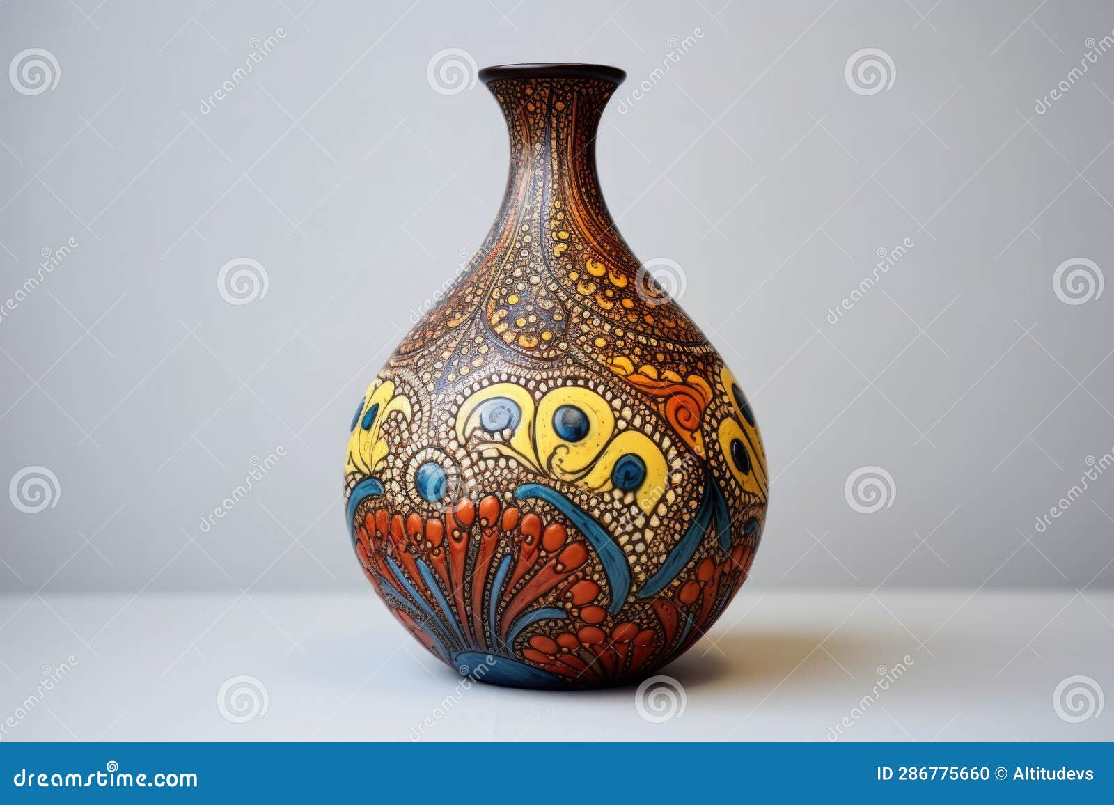 Painted Ceramic Vase with Intricate Patterns Stock Photo - Image of ...