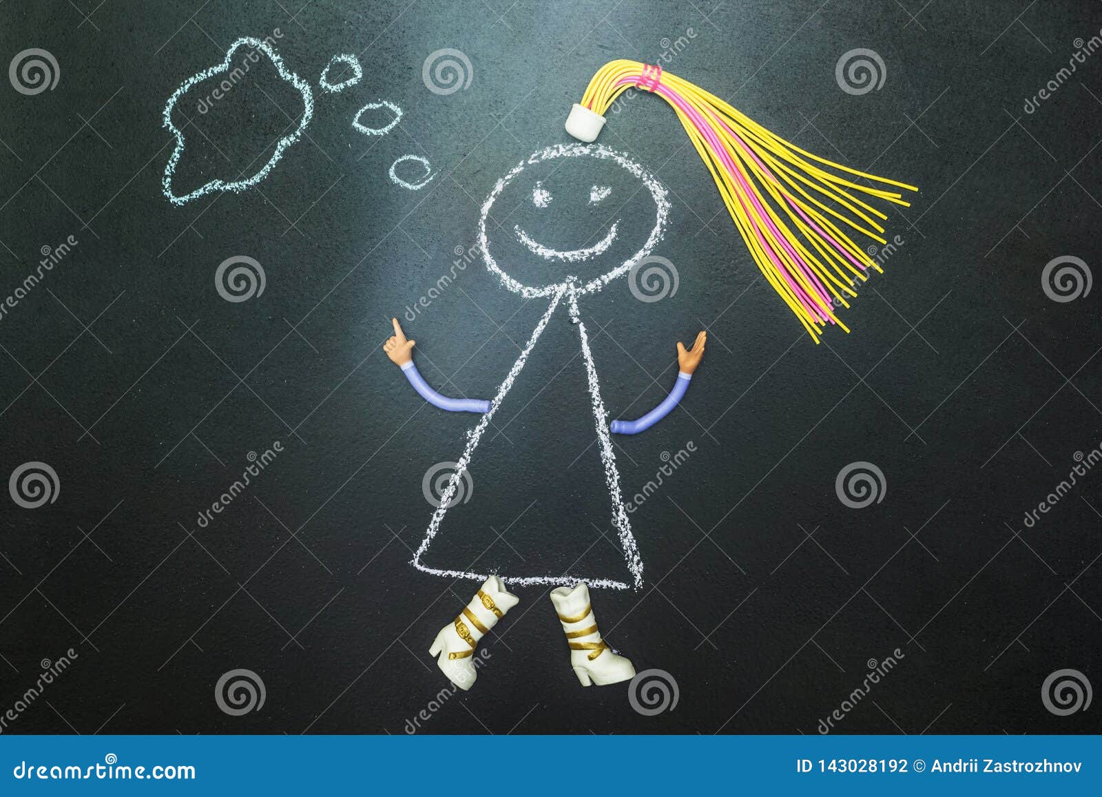 Painted with Chalk Character Thinks on a Blackboard Stock Illustration ...