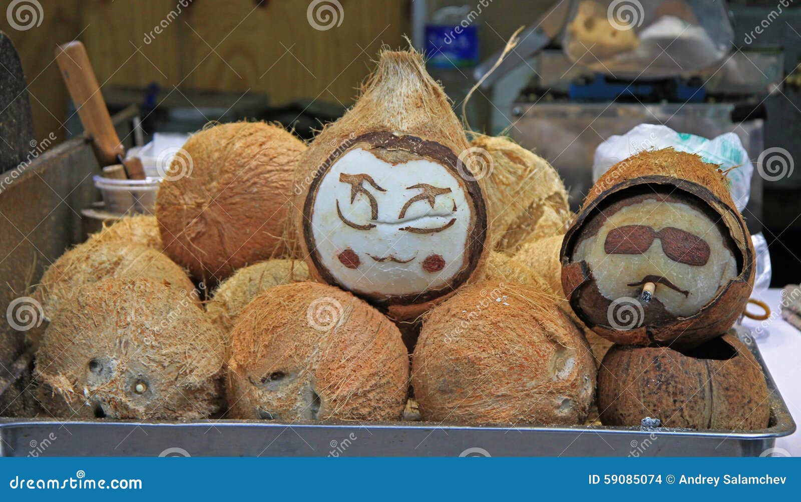 Painted Coconuts with Faces, Lijiang Stock Photo - Image of china ...