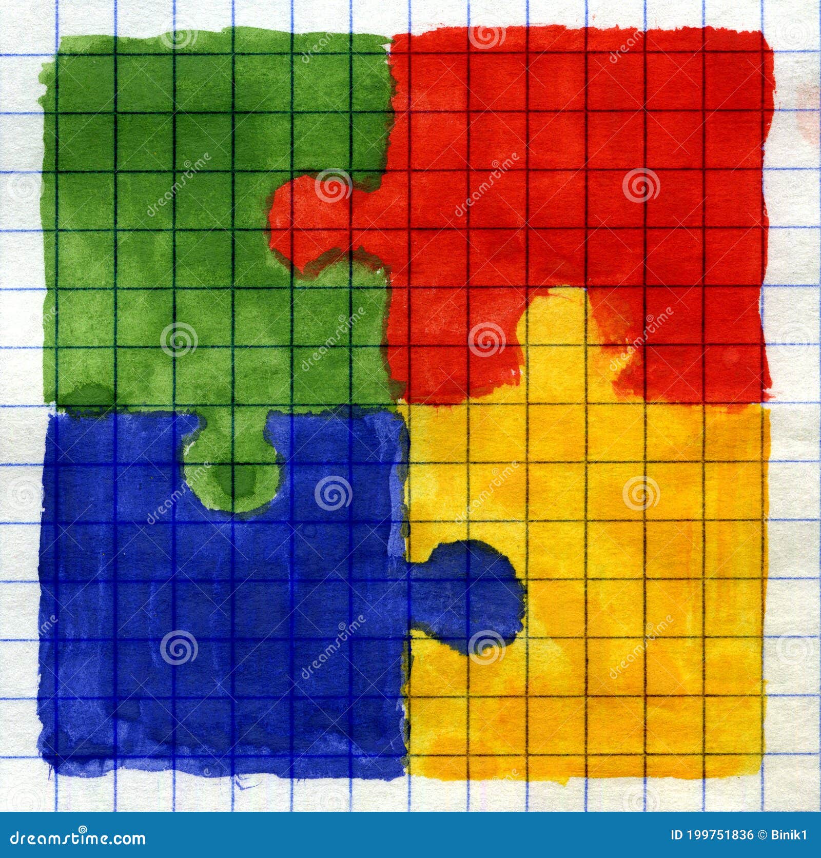 Painted Colored Puzzle Pieces on Math Paper. Stock Photo - Image of ...