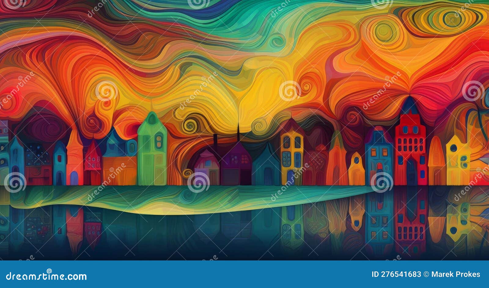 Painted Colorful Houses Reflected in the Lake with a Slight Psychedelic ...