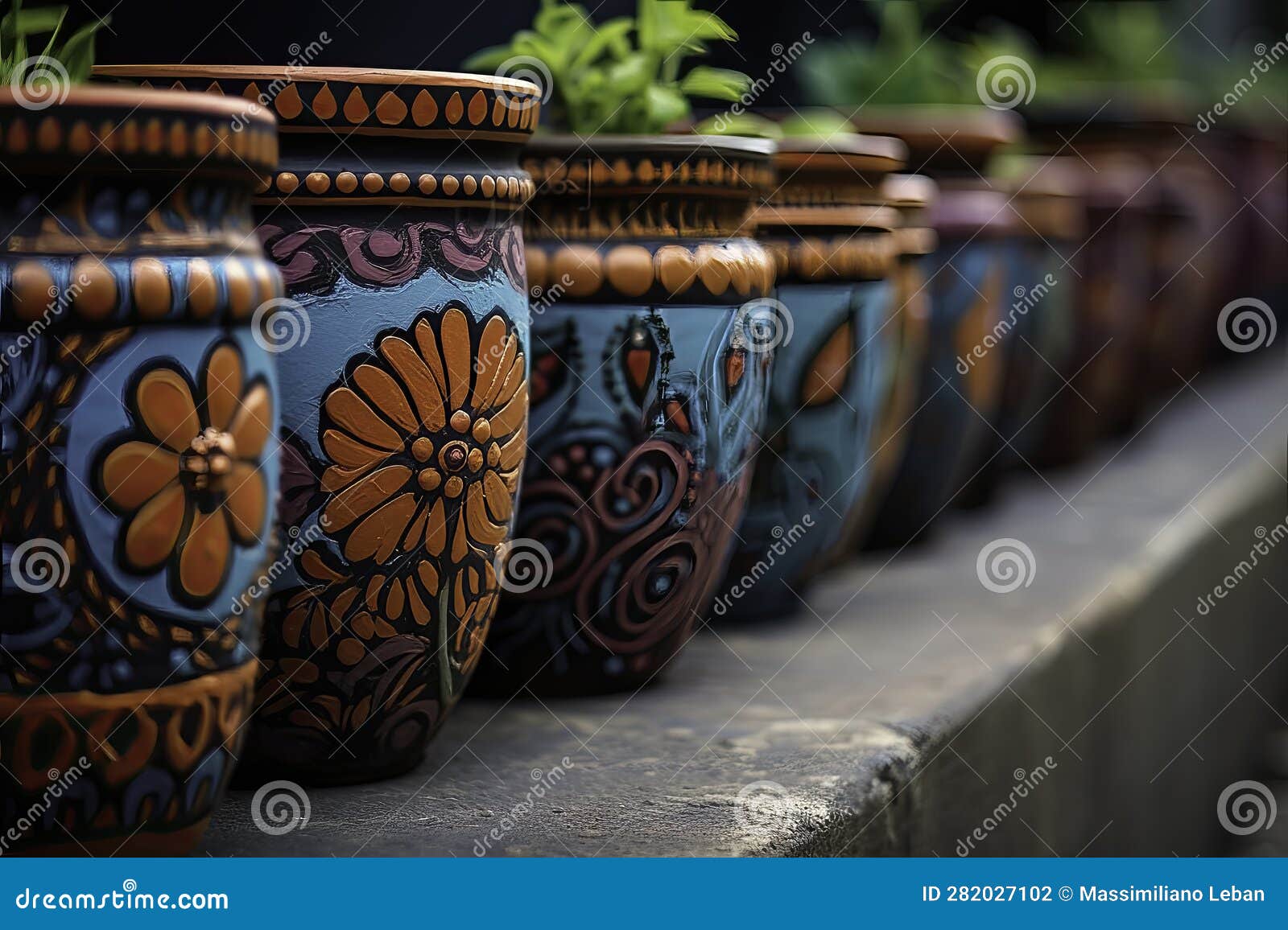 Painted and decorated pots stock illustration. Illustration of painted ...