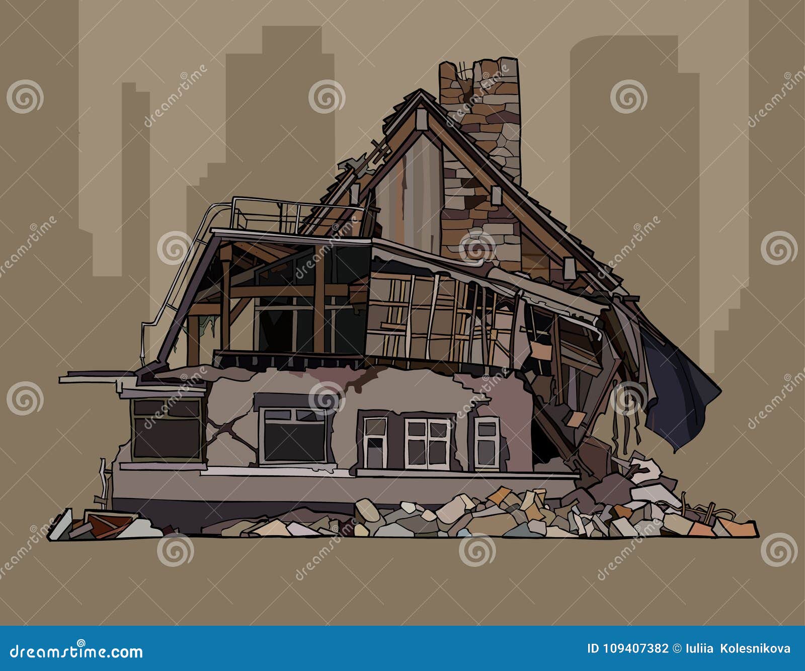 Painted Ruins Of A Two Story Brick Mansion Cartoon Vector ...