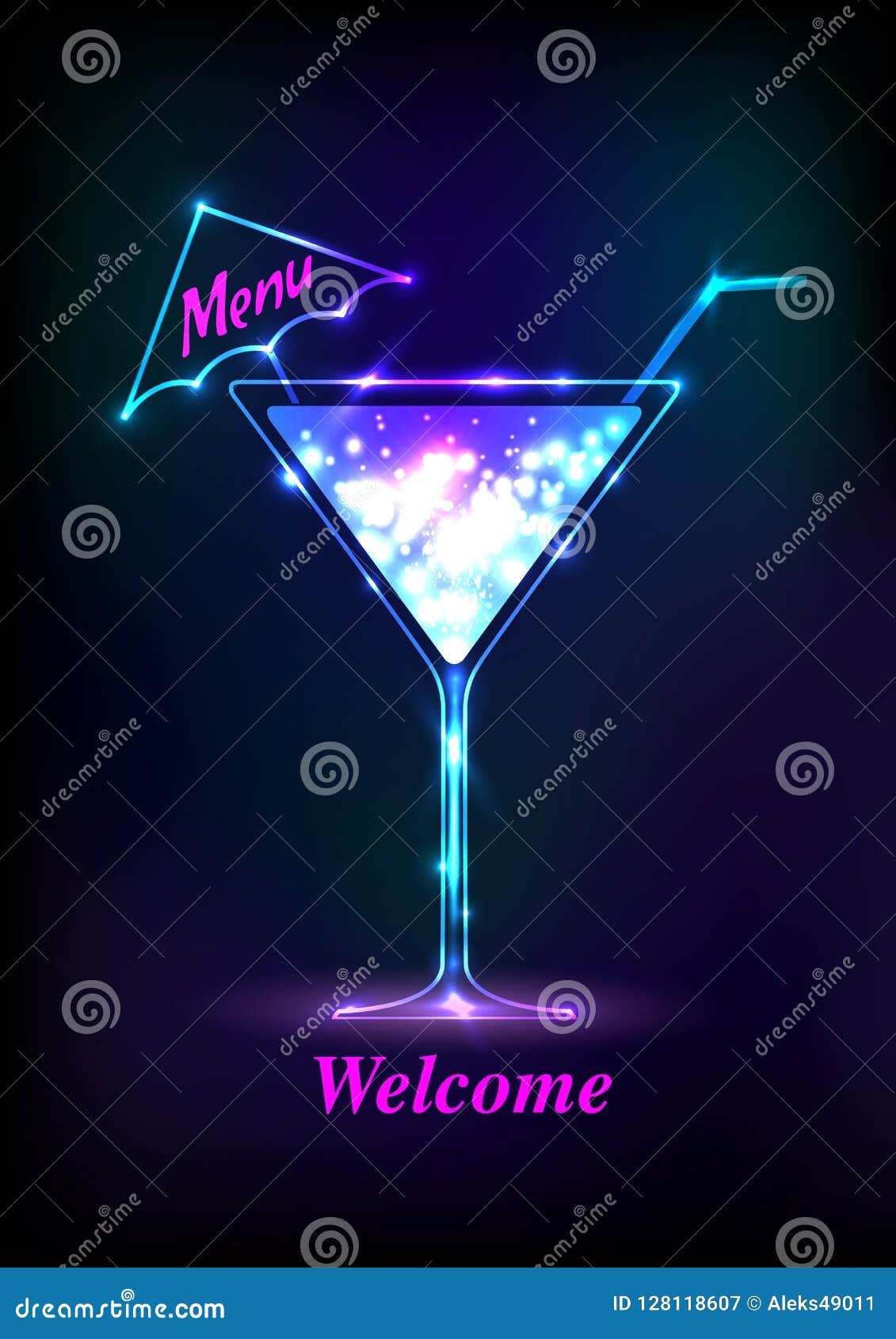 Neon Cocktail .Alcoholic Beverage Menu. Stock Vector - Illustration of ...