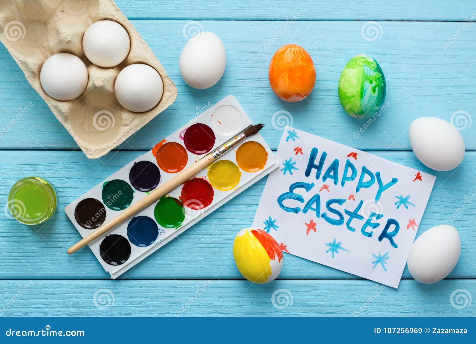 Painted Easter Egg, Paints, Paintbrush and Note with Title Written by ...