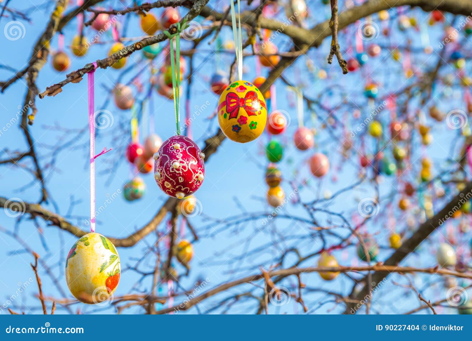 Painted Easter Eggs on a Tree Branch Stock Photo - Image of joyful ...