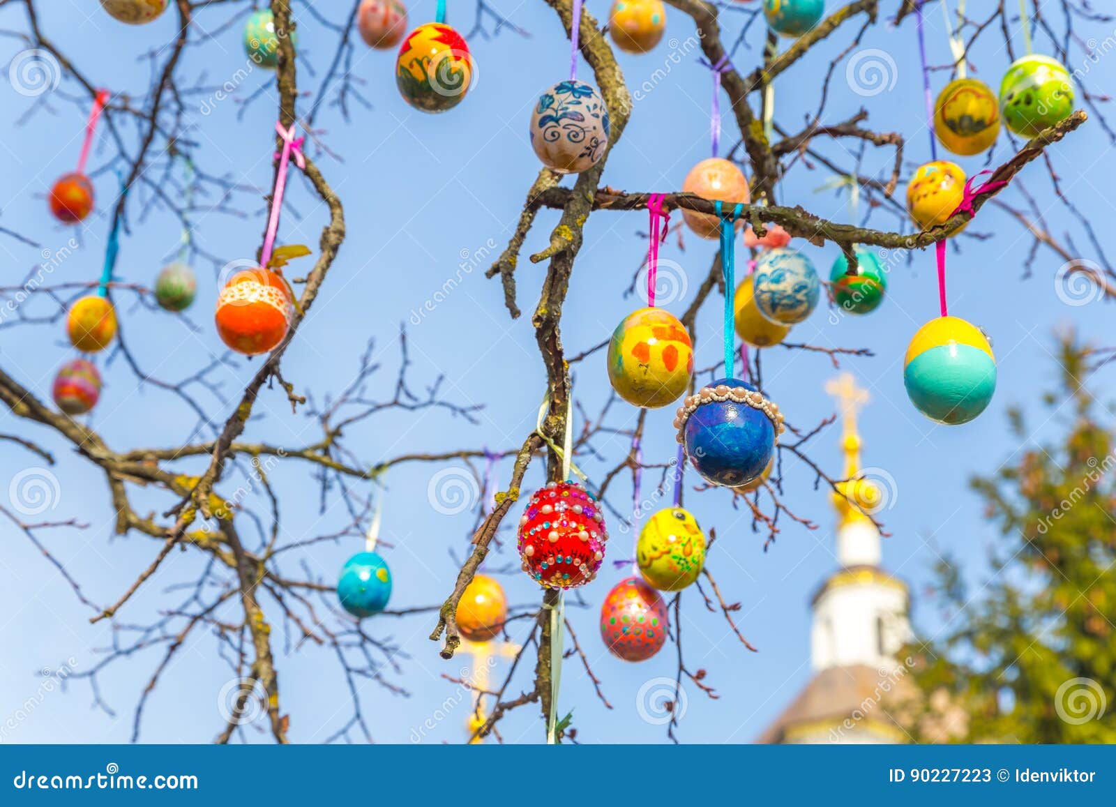 Painted Easter Eggs on a Tree Branch Stock Image - Image of joyful ...