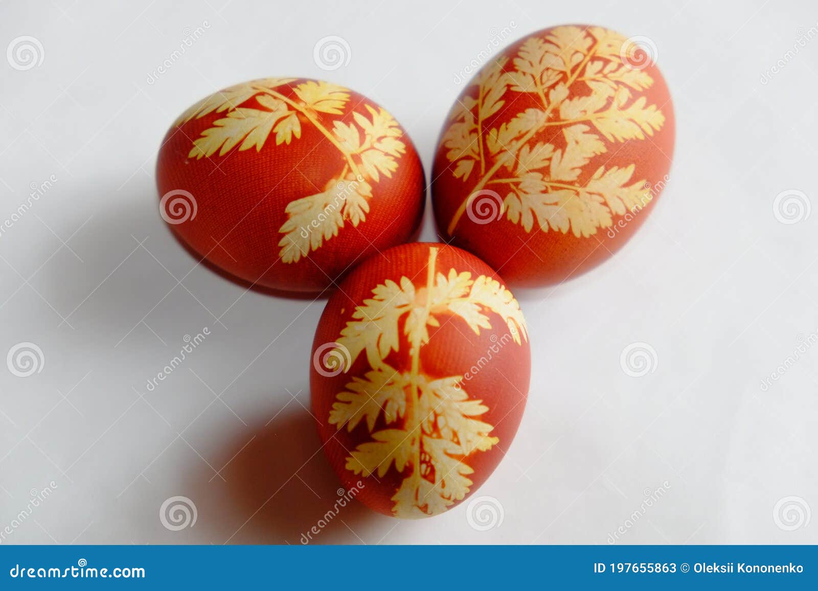 Painted Easter Eggs on a White Background. Floral Pattern on a Red ...