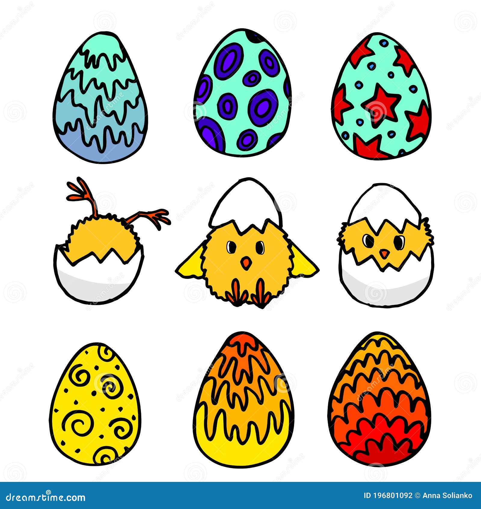 Painted Eggs Chicken Sticker Set on White Isolated Backdrop Stock ...